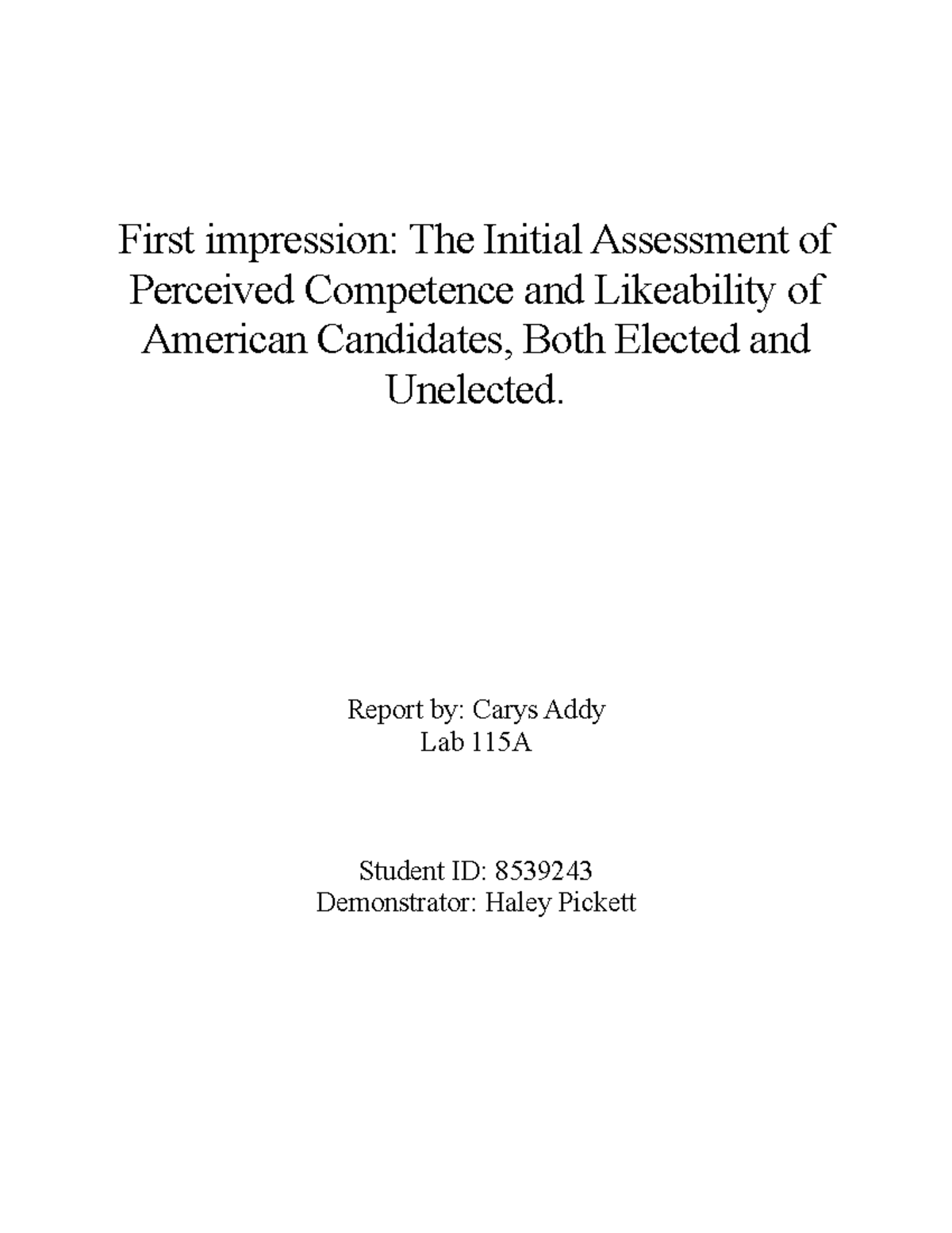 Full Lab Report First Impressions - First impression: The Initial ...