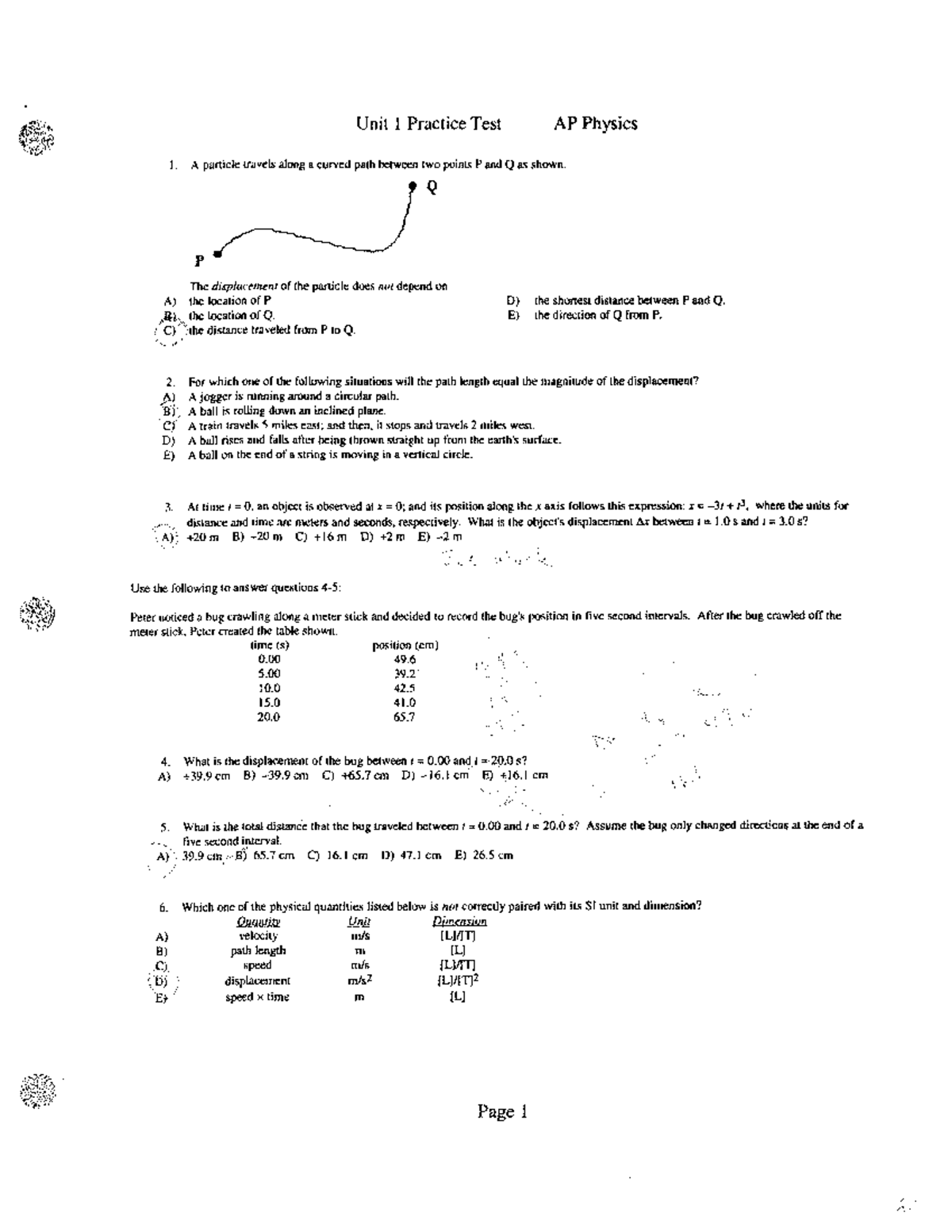 Unit 1 Practice Test Solutions - Electricity and Magnetism I - Studocu