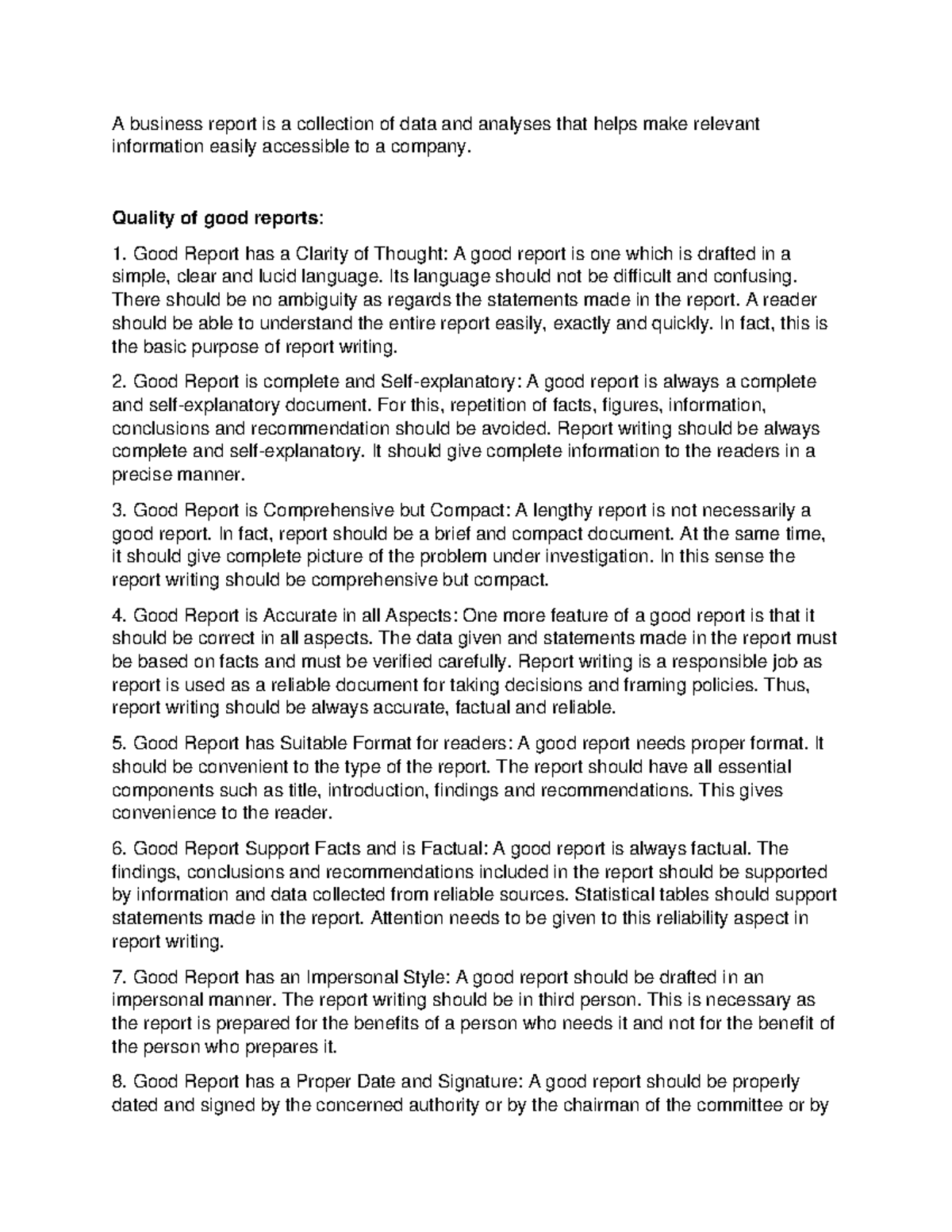 Business communication - A business report is a collection of data and ...