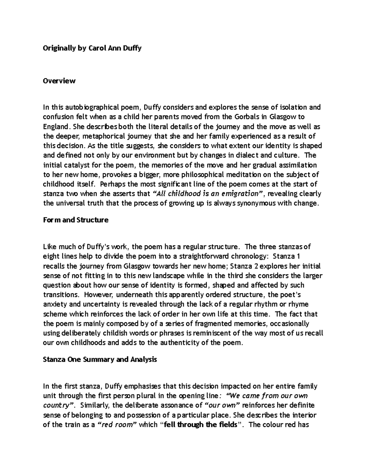 [137060 ]Originally analysis - Originally by Carol Ann Duffy Overview ...