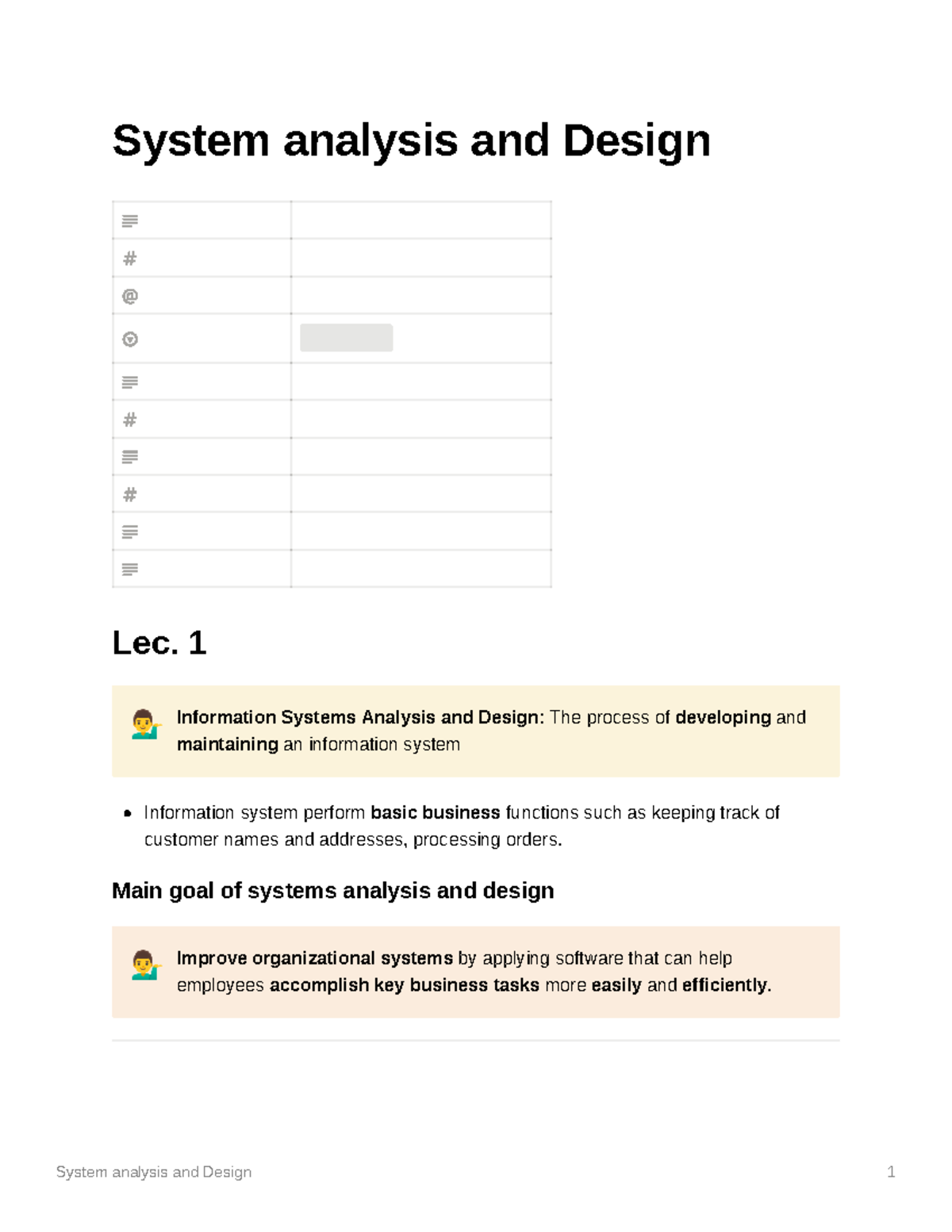 SAD Lectures Notes - System analysis and Design Lec. 1 Information ...