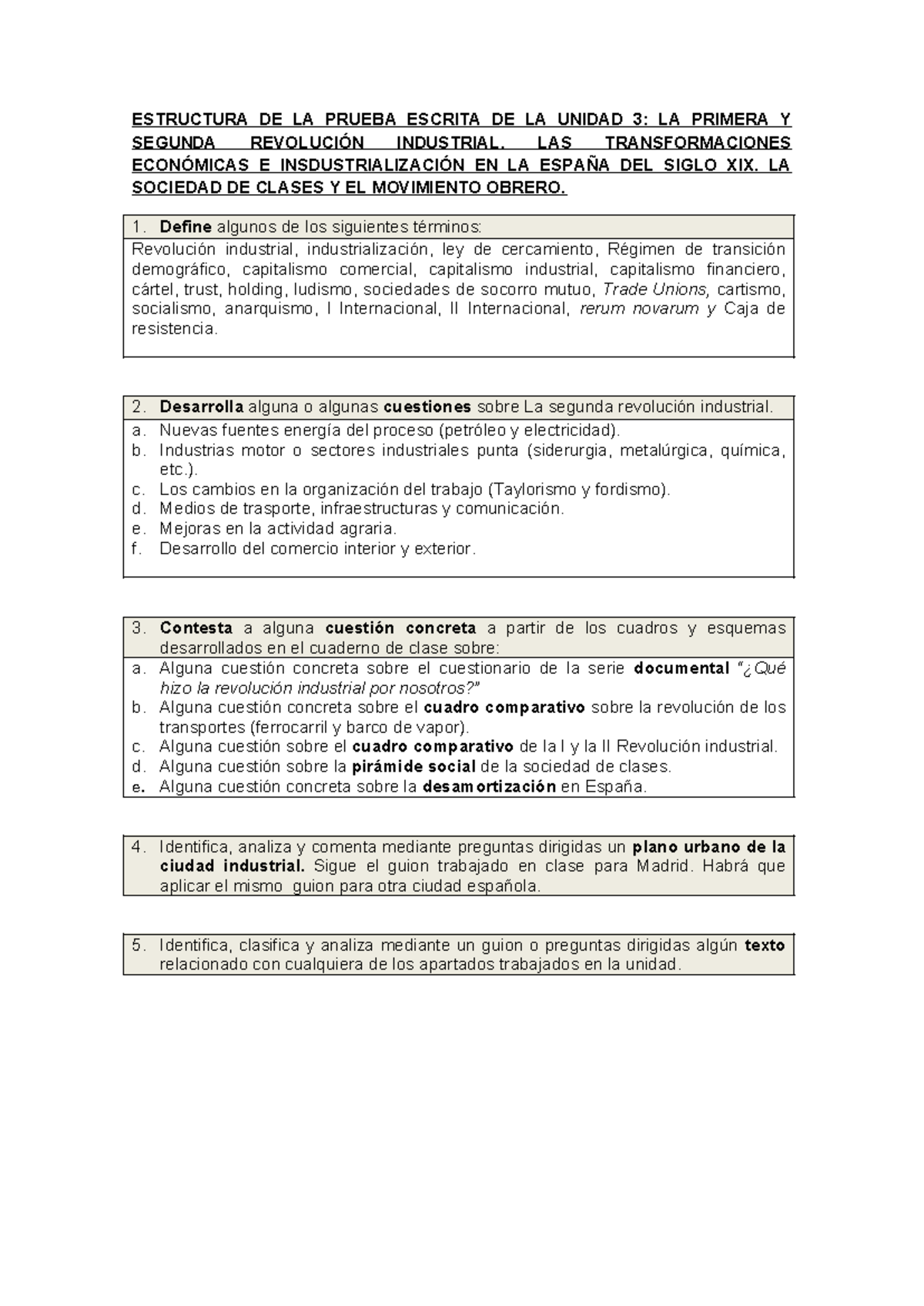 Estructura DE LA Prueba Escrita DE LA Unidad 3 - ESTRUCTURA DE LA ...
