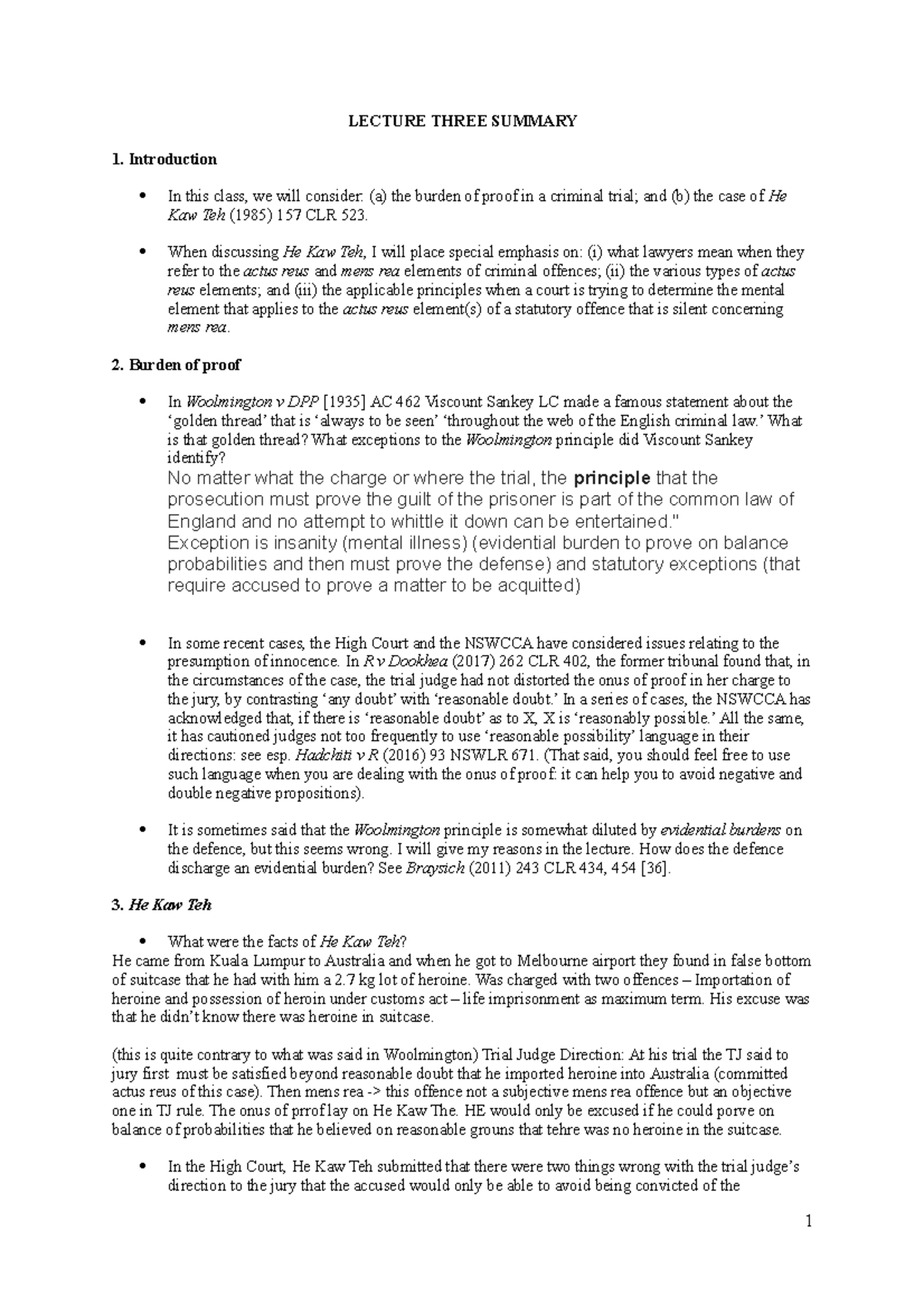 Lecture Three Summary 2020 - LECTURE THREE SUMMARY 1. Introduction In this class, we will - Studocu