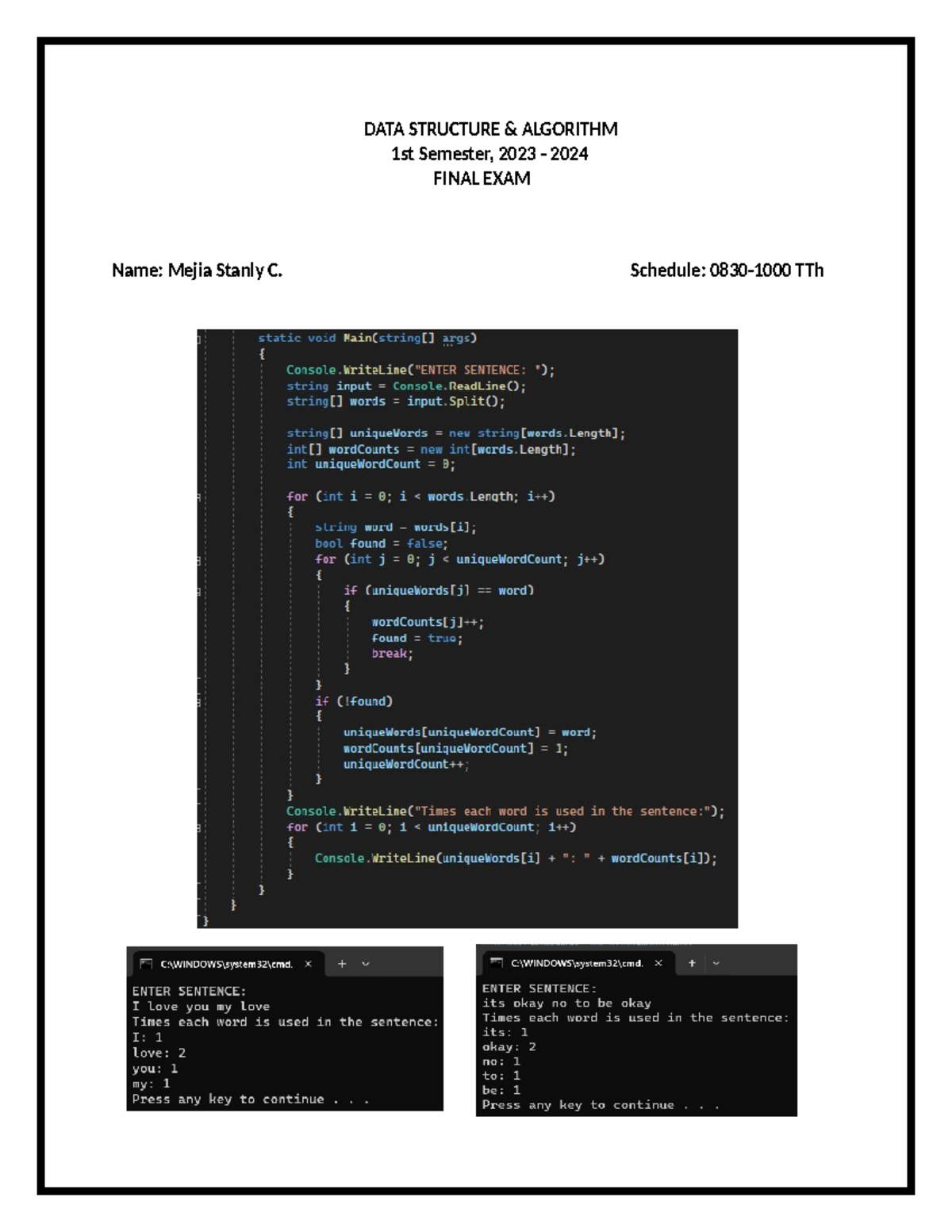 Mejia DSA Final Exam - ASD - Science Technology, Engineering and ...