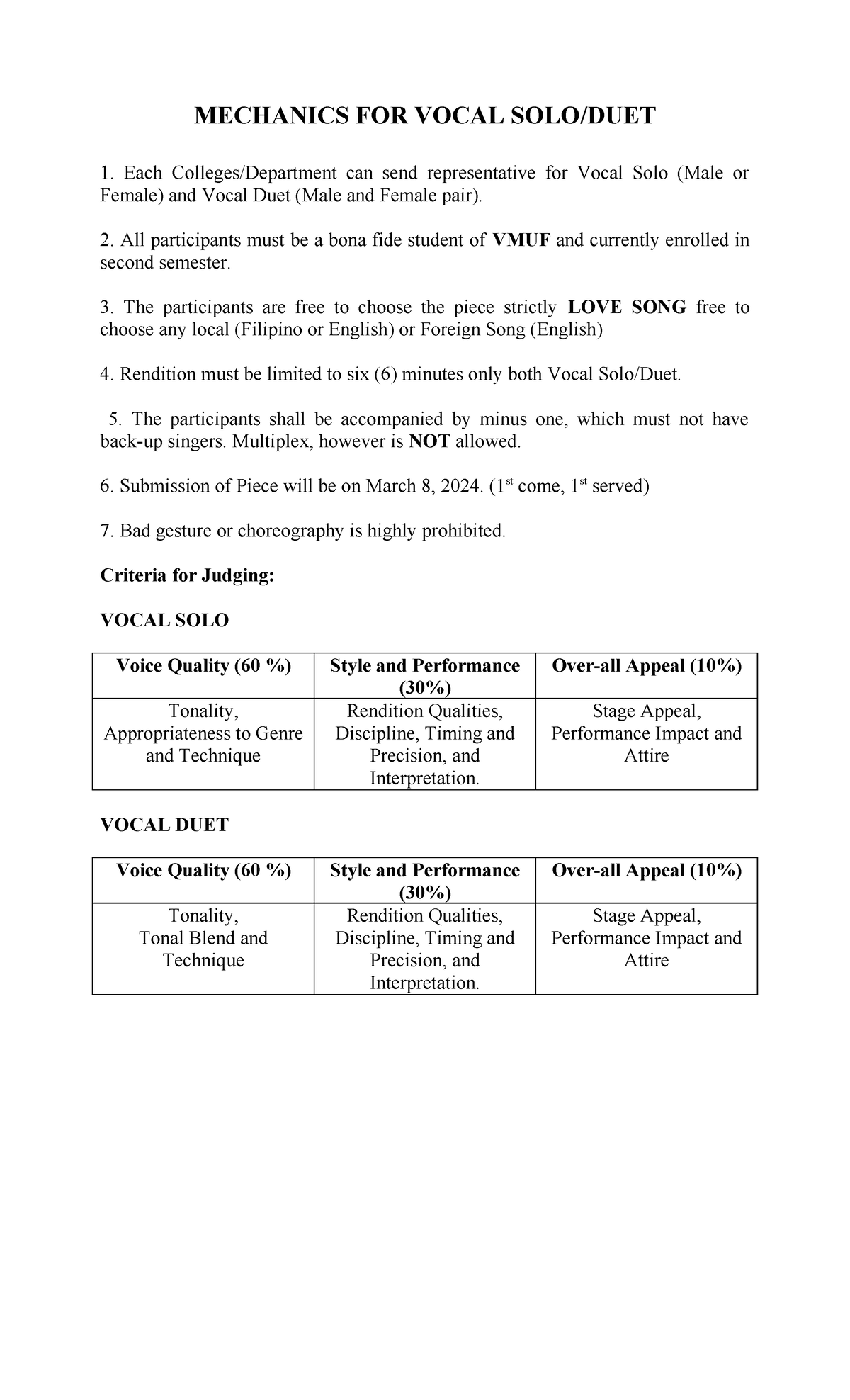 Mechanics for cultural events - MECHANICS FOR VOCAL SOLO/DUET Each ...