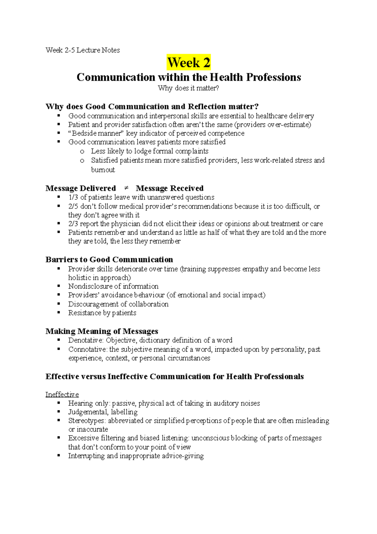Week 1-5 Lecture Notes - Week 2-5 Lecture Notes Week 2 Communication ...