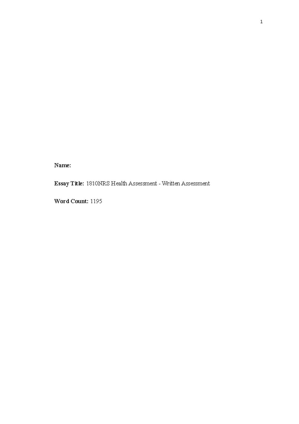 1810NRS Health Assessment Assessment Two Trimester 2 2019 Written 1810nrs-health-assessment-assessment-two-trimester-2-2019-written