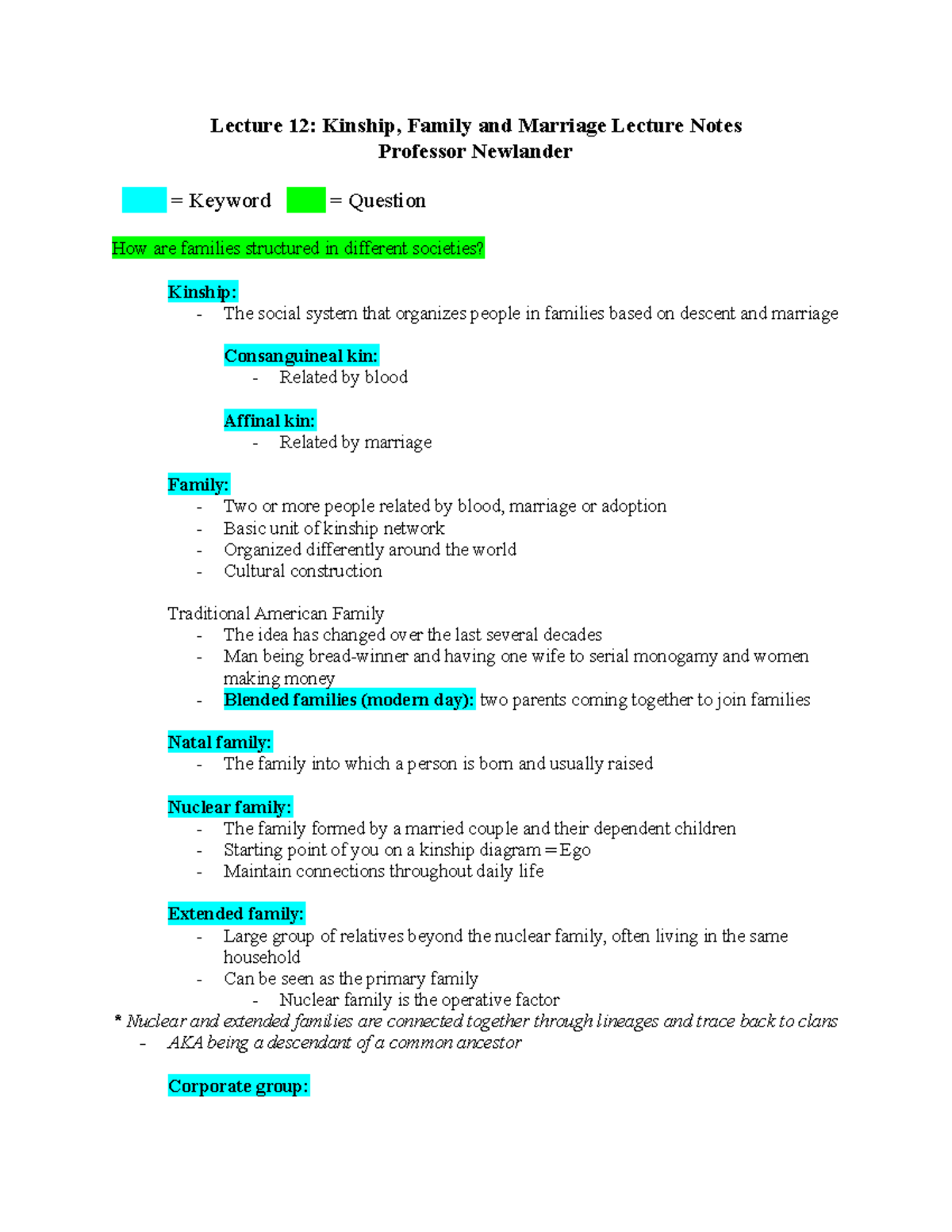 ANT 10CD Lecture 12 Notes Kinship, Family, and Marriage - Deprecated ...