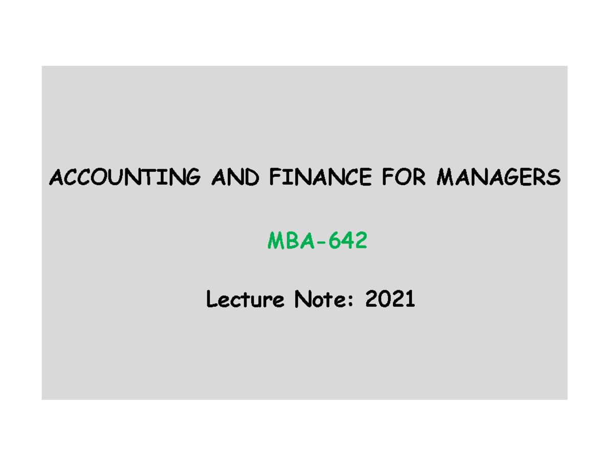 Ch-1 - Reading material - ACCOUNTING AND FINANCE FOR MANAGERS MBA ...