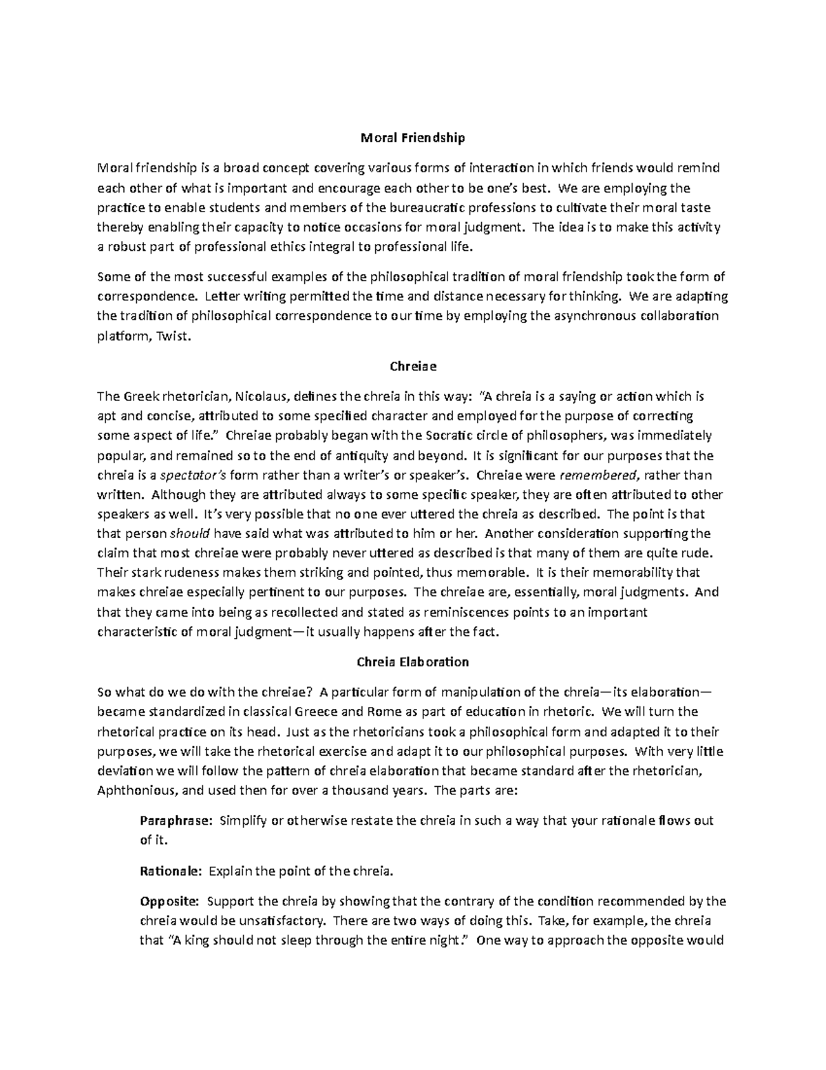 Moral friendship tutorial - Moral Friendship Moral friendship is a ...