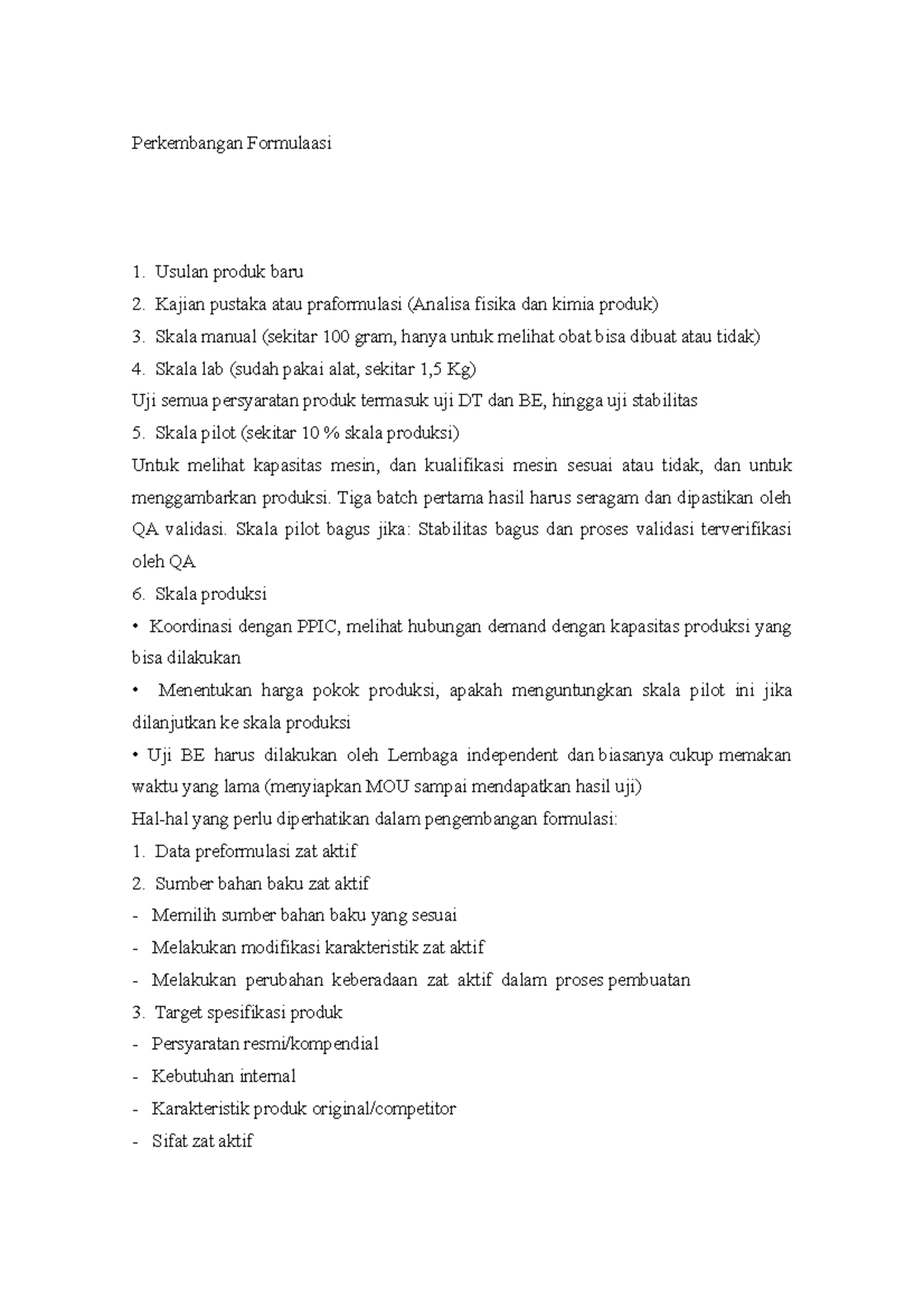 Perkembangan Formulasi - Perkembangan Formulaasi Usulan produk baru ...