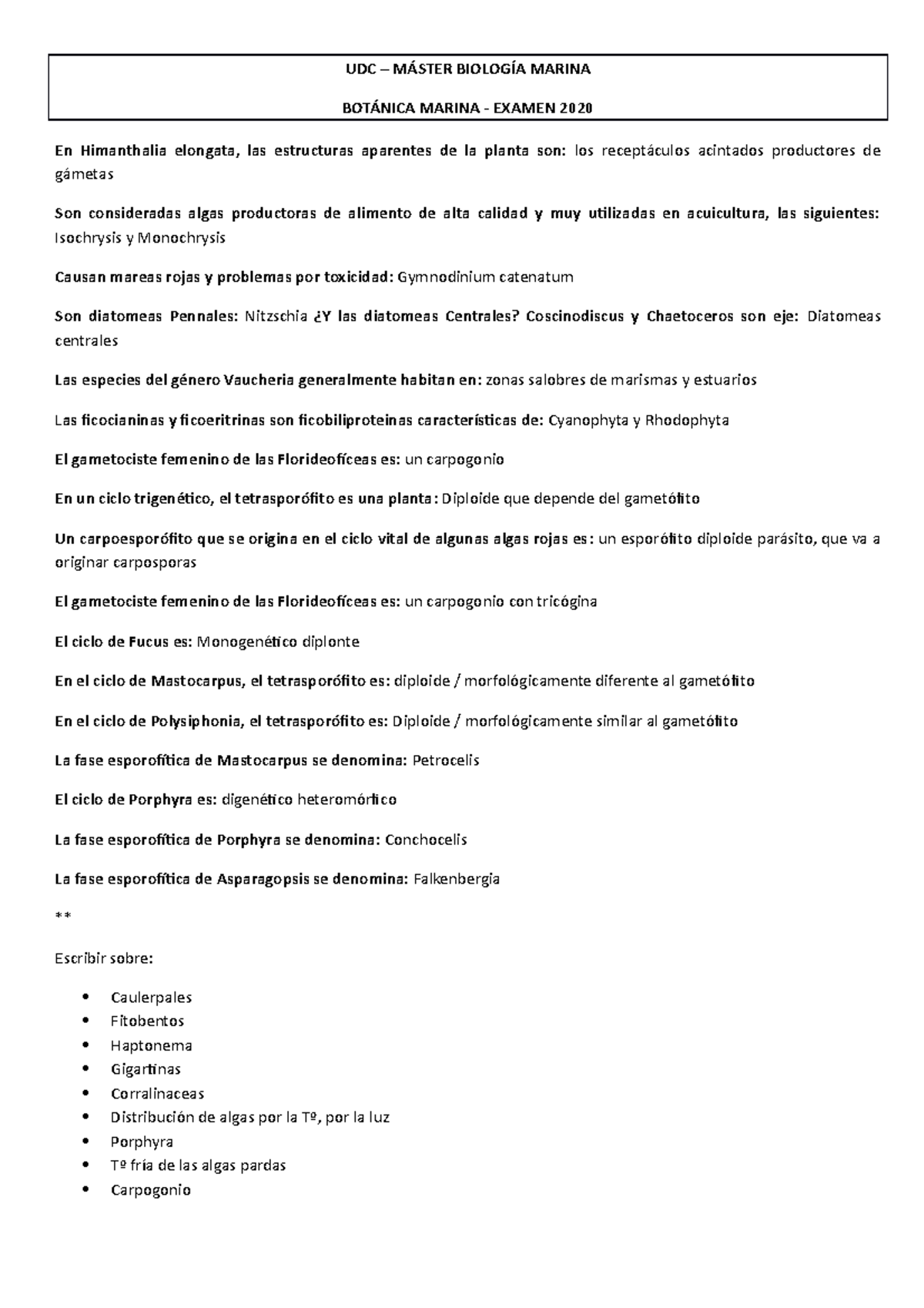 Botánica marina 2020 UDC - UDC – MÁSTER BIOLOGÍA MARINA BOTÁNICA MARINA ...