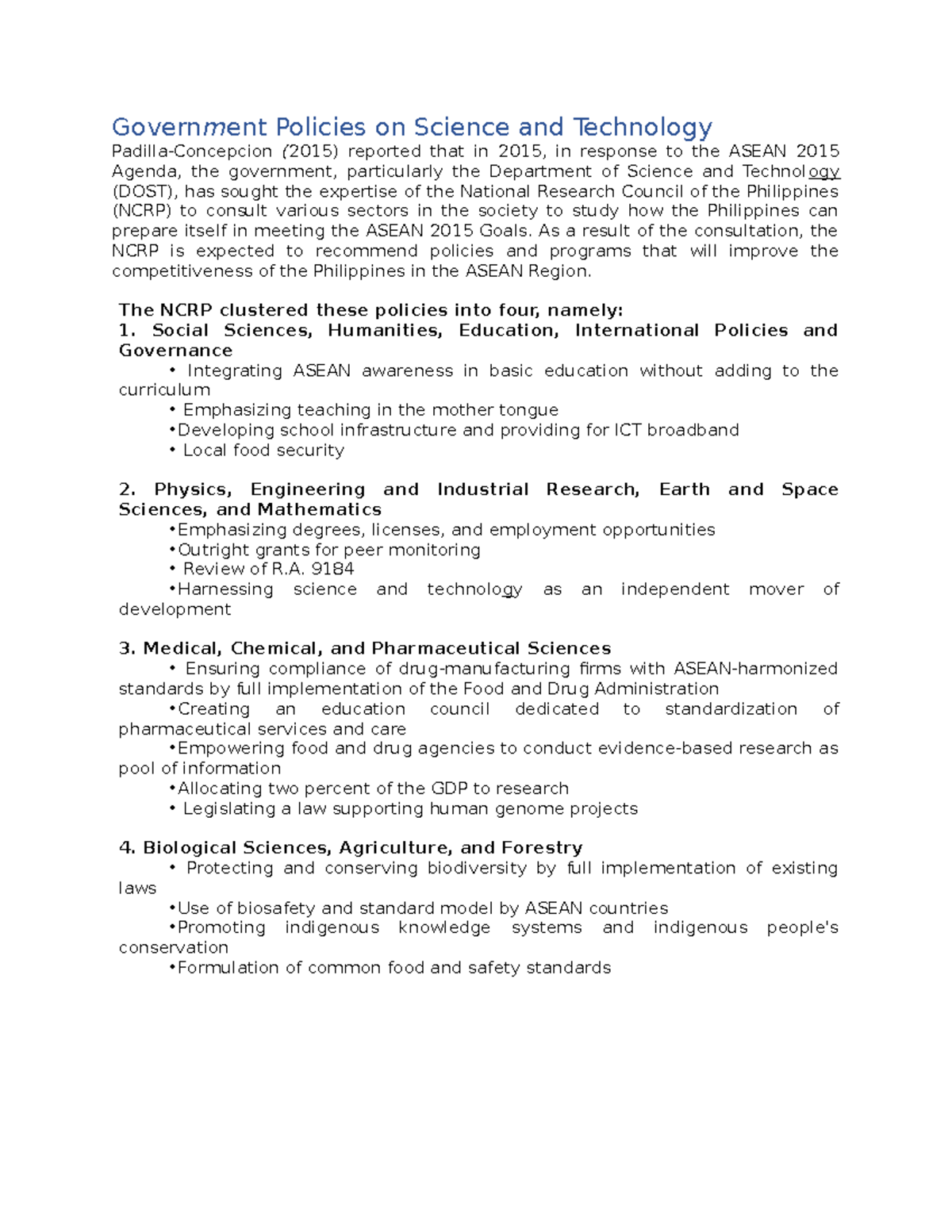 STS- Government Policies on Science and Technology - Government ...