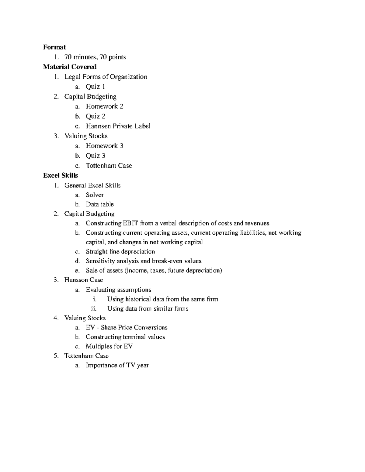 Midterm 1 Study Guide - Format 1. 70 minutes, 70 points Material ...