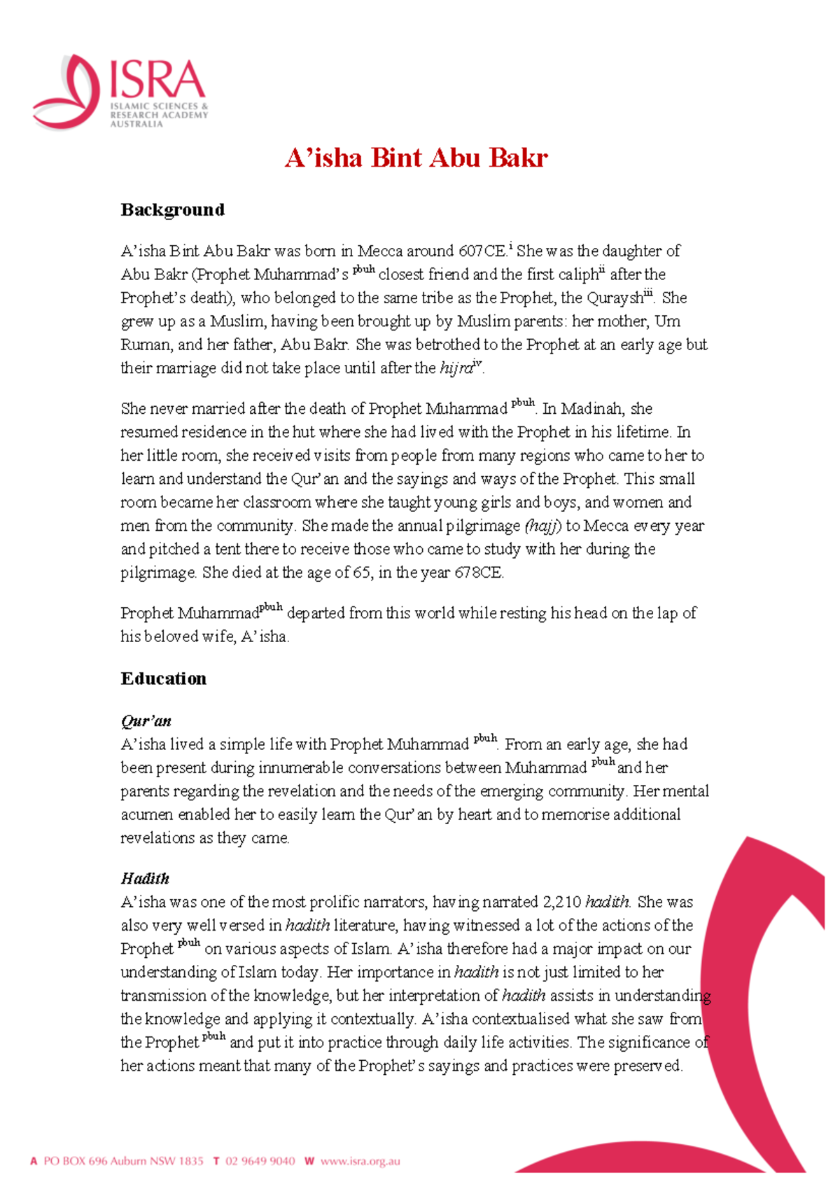 2 Aisha Explained 2017 Edition - A’isha Bint Abu Bakr Background A’isha ...