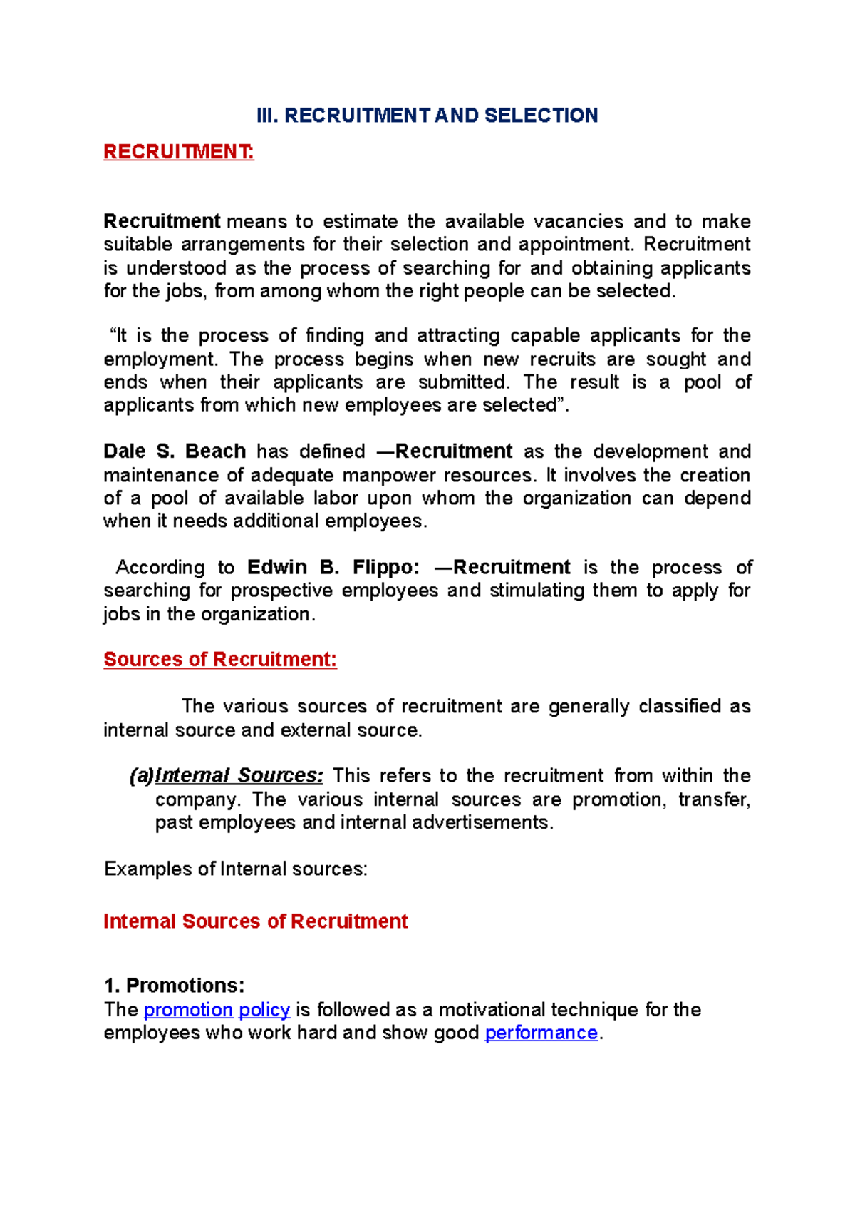 ACC-212-III - NOTES - III. RECRUITMENT AND SELECTION RECRUITMENT ...