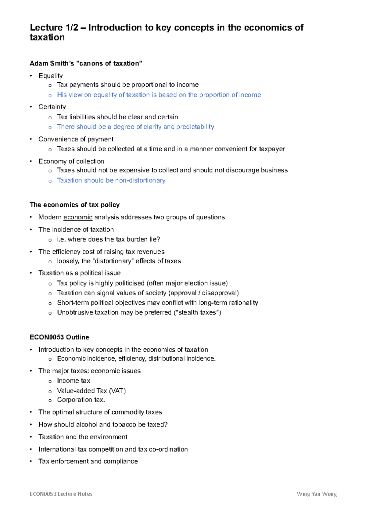 ECON0053 lecture notes - Lecture 1/2 – Introduction to key concepts in ...