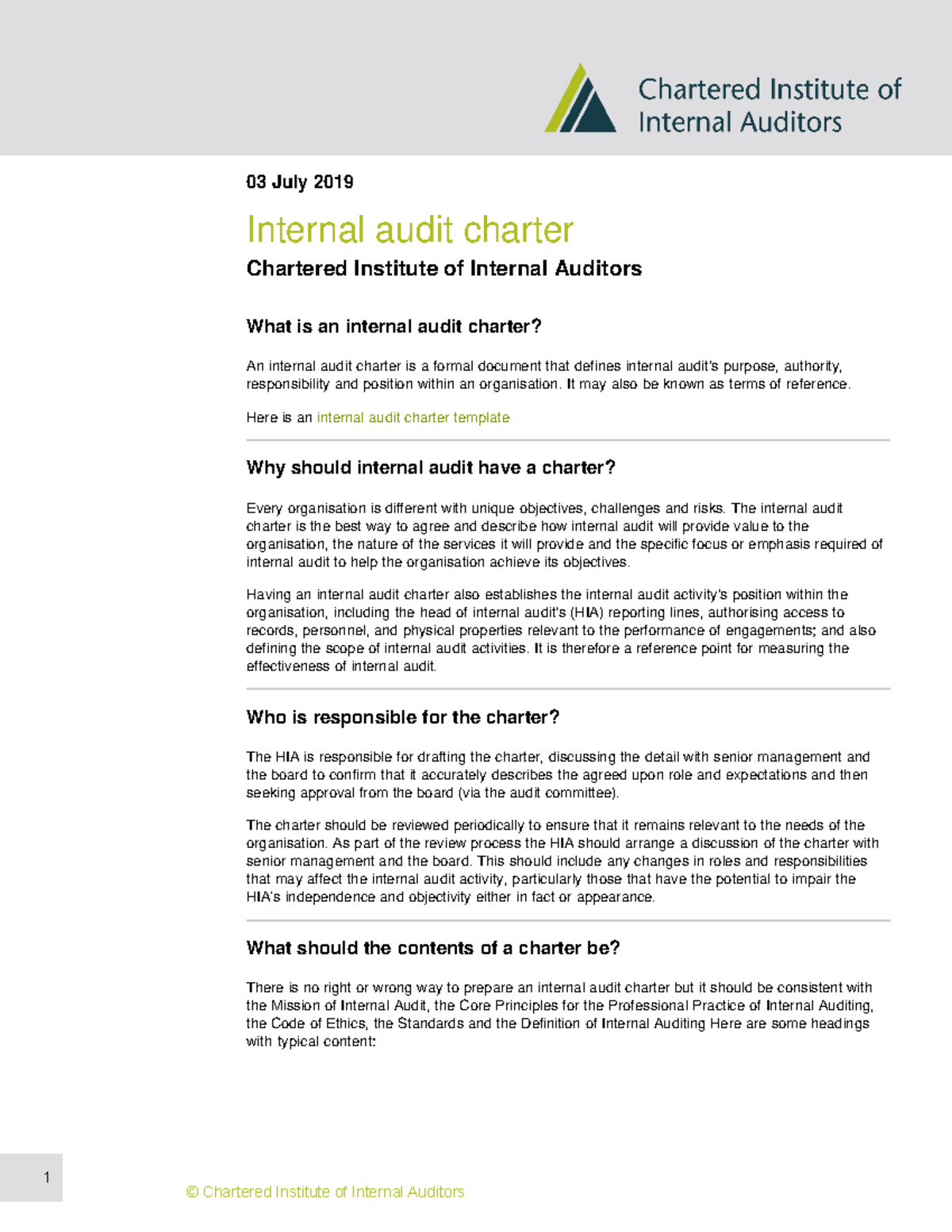 Internal audit charter - It may also be known as terms of reference ...