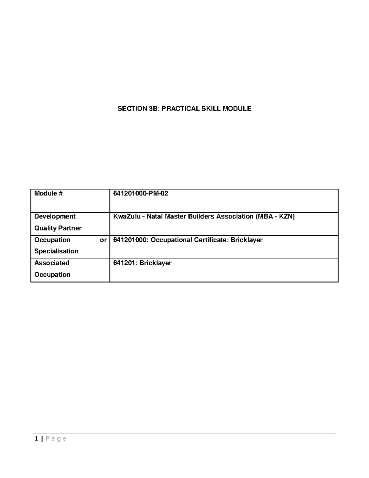 6412010 00-PM-02 - Sample - SECTION 3B: PRACTICAL SKILL MODULE Module ...