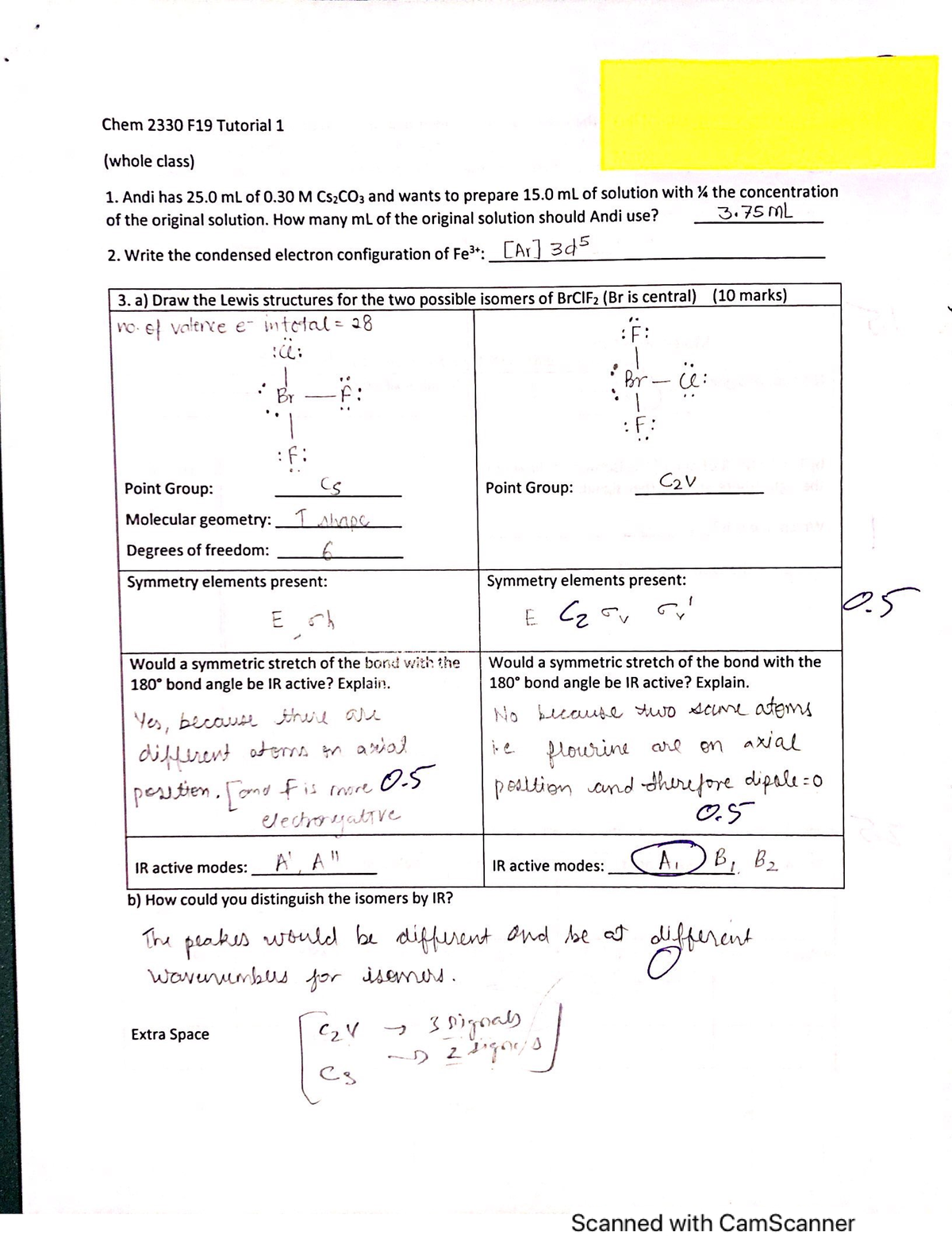Chemistry 2330- Tutorial 1 - CHEM 2330 - Studocu