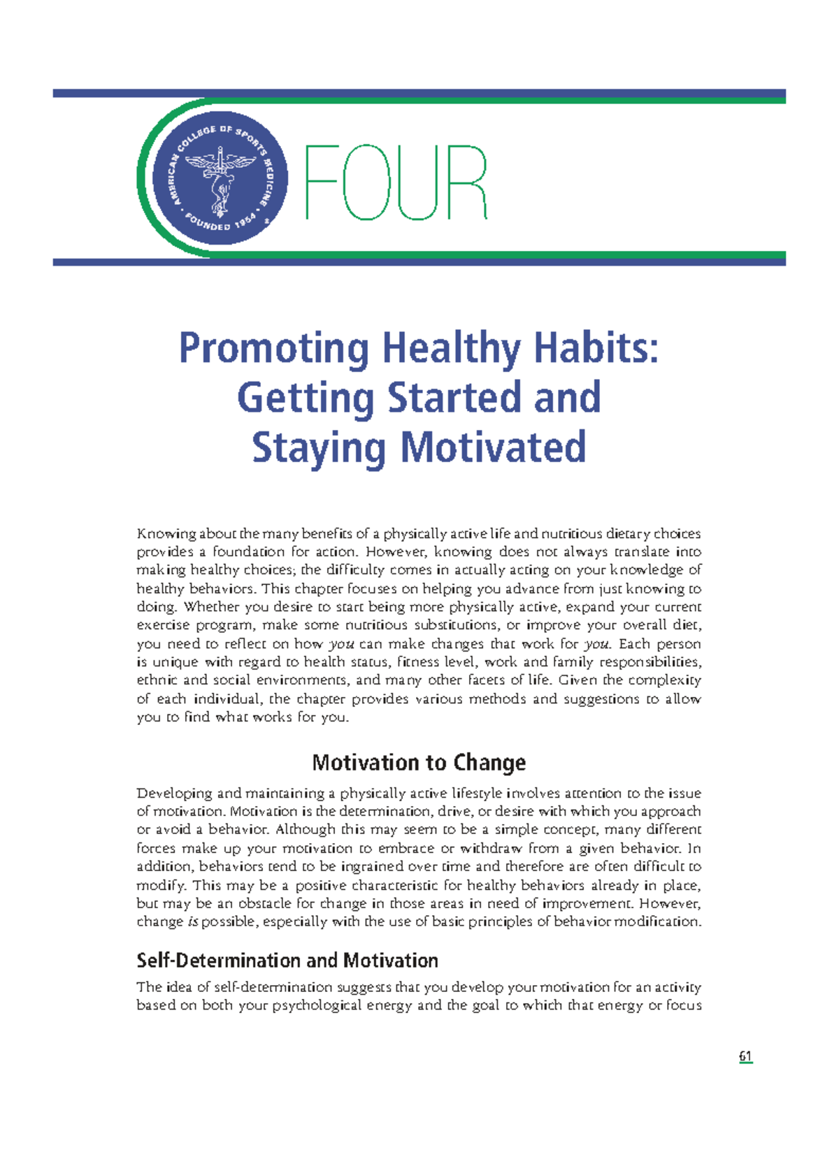 Promoting Healthy Habits - 61 FOUR Promoting Healthy Habits: Getting ...