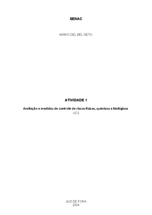 Modelo atividade 1 uc2 - Ativ 1, Uc2 modulo A - SENAC MÁRIO DEL BEL ...