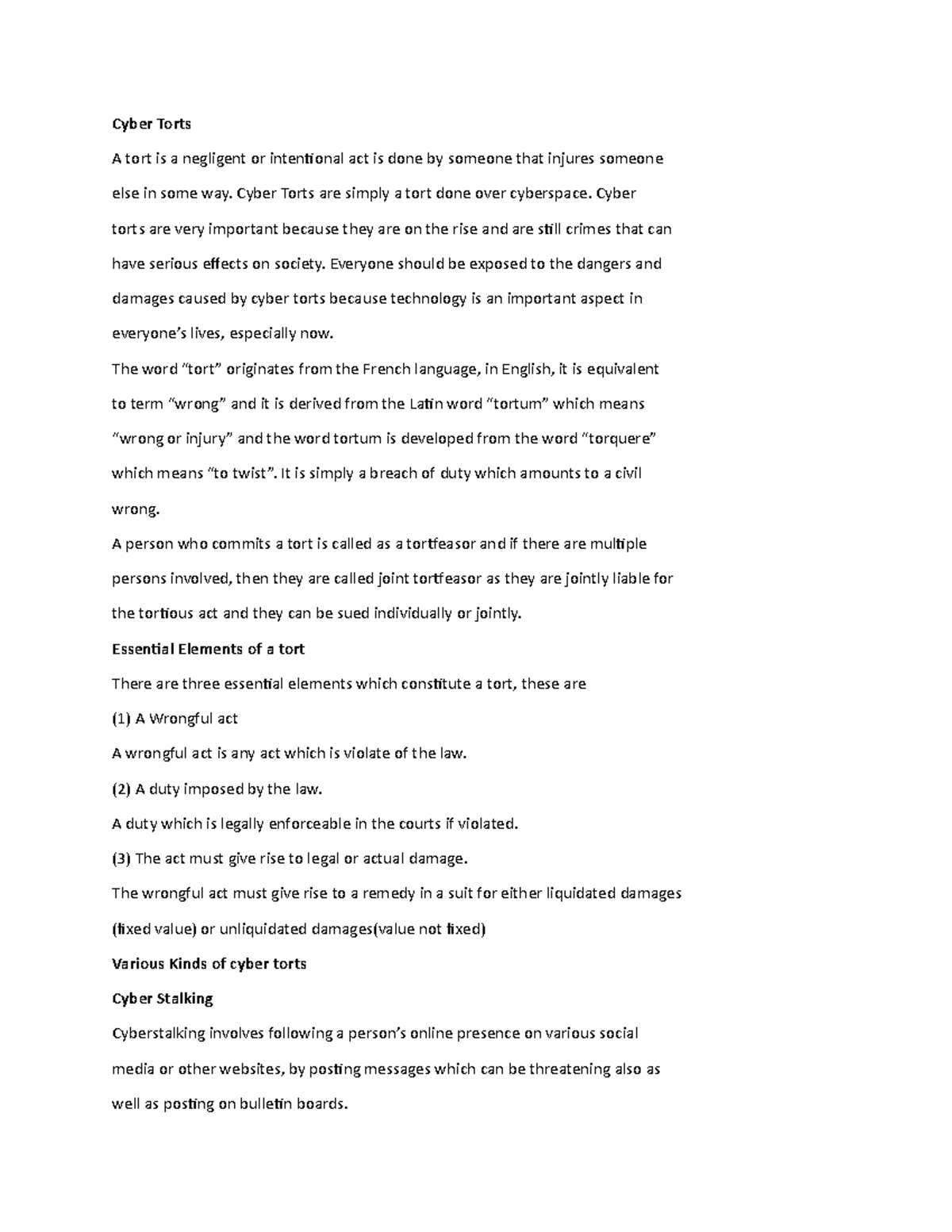 Cyber torts, various kinds of cyber torts - cyber law and ethics ...