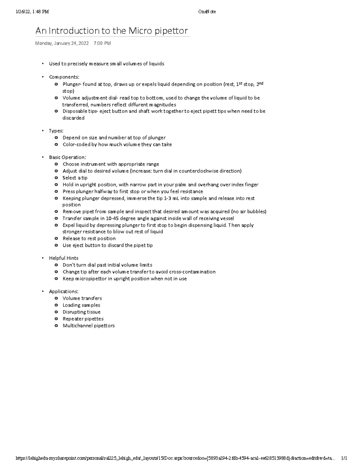 Micropipette prelab #1 - 1/26/22, 1:48 PM OneNote - Studocu