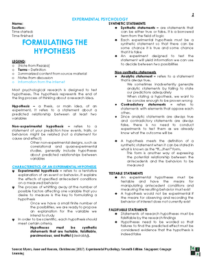 Lesson 1 Experimental Psychology and the scientific method ...