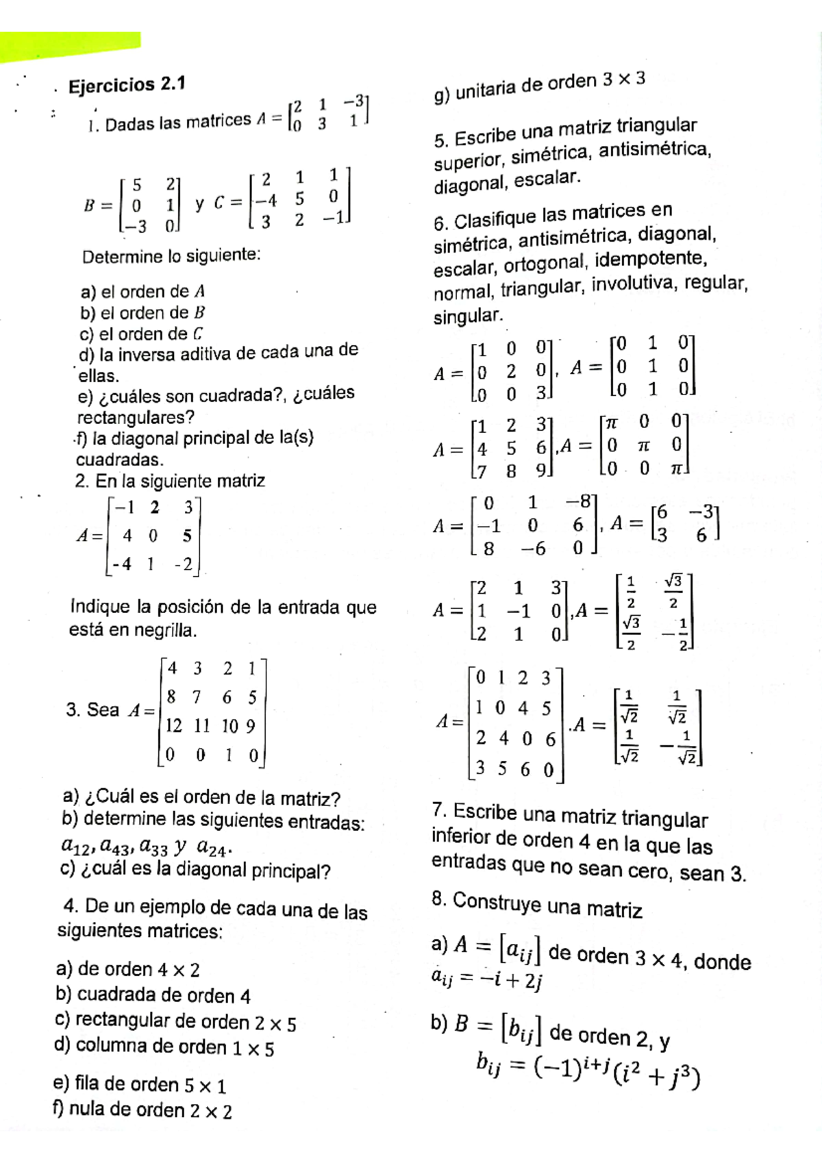 Ejercicios Matrices - Parte I - mathemathics - Studocu