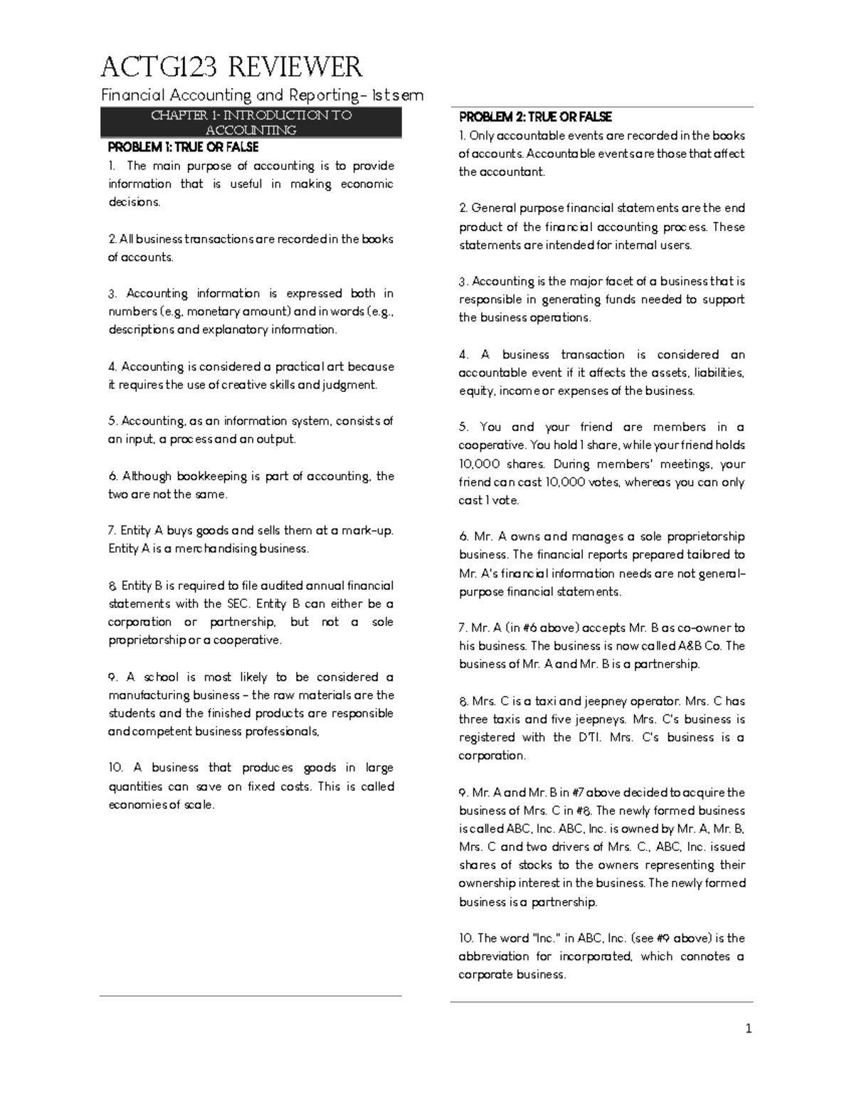 AFAR- Reviewer - Financial Accounting and Reporting- 1st sem Chapter 1 ...