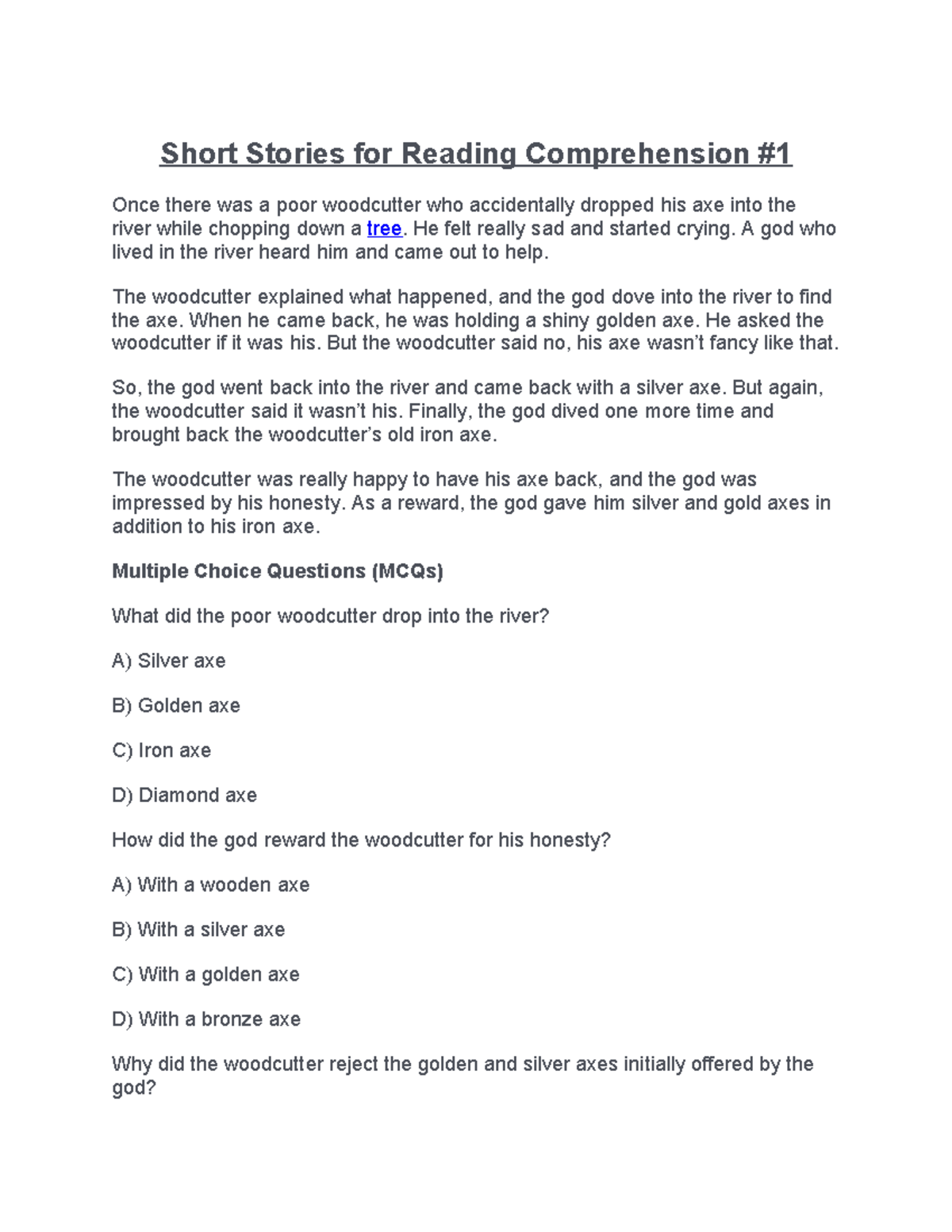 Short Stories for Reading Comprehension and check your understanding ...