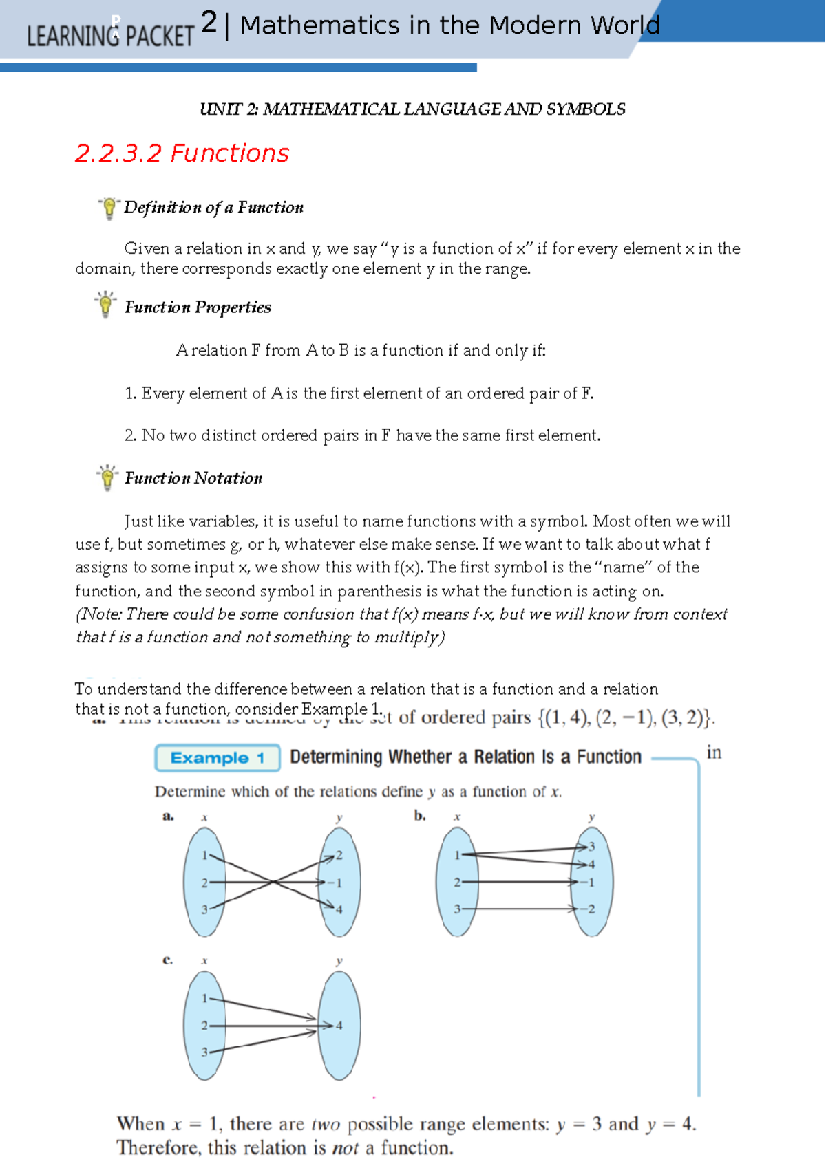 Learning Packet 2 Part 2 - UNIT 2: MATHEMATICAL LANGUAGE AND SYMBOLS 2. ...