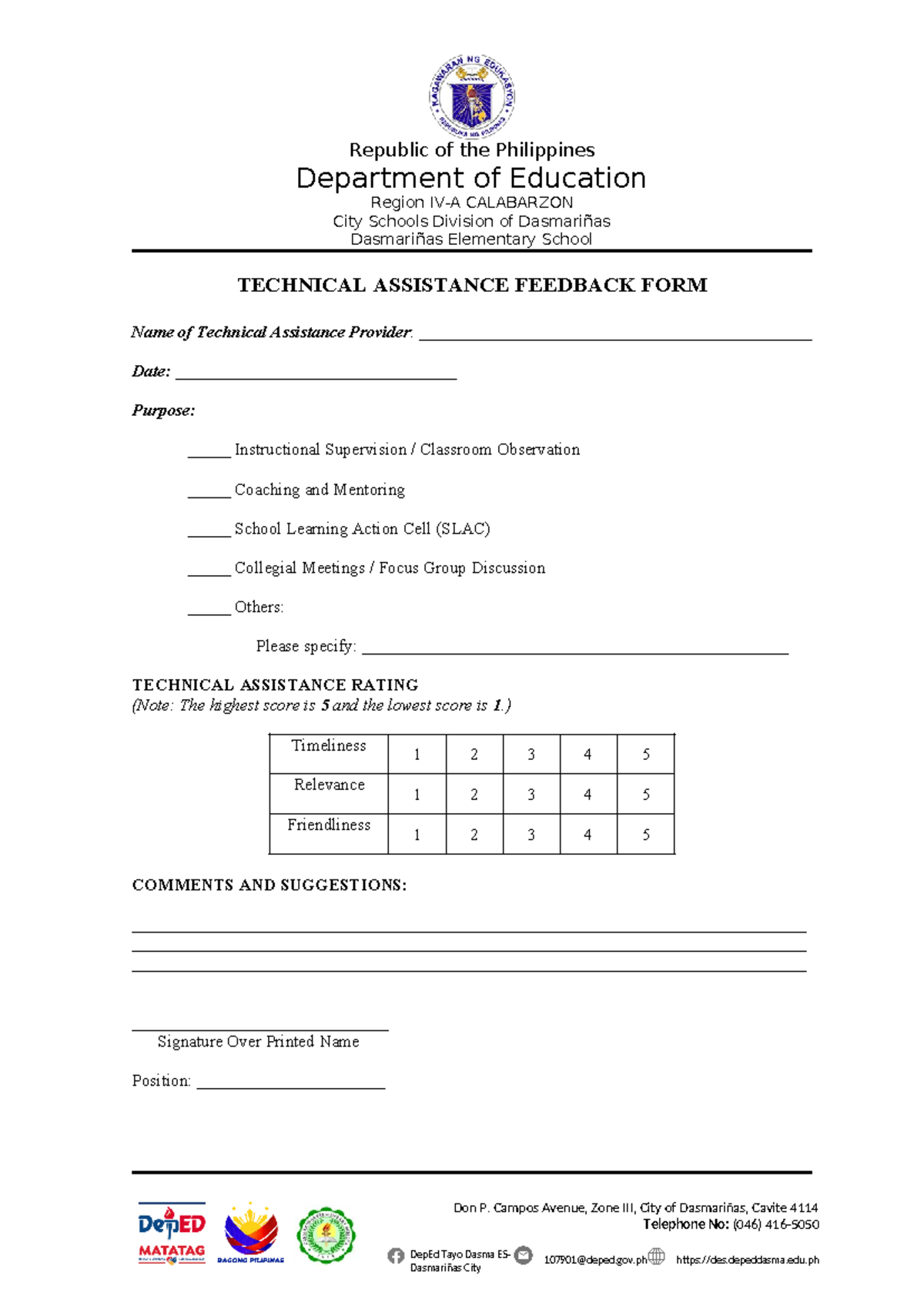 Technical Assistance Feedback Form - Don P. Campos Avenue, Zone III ...