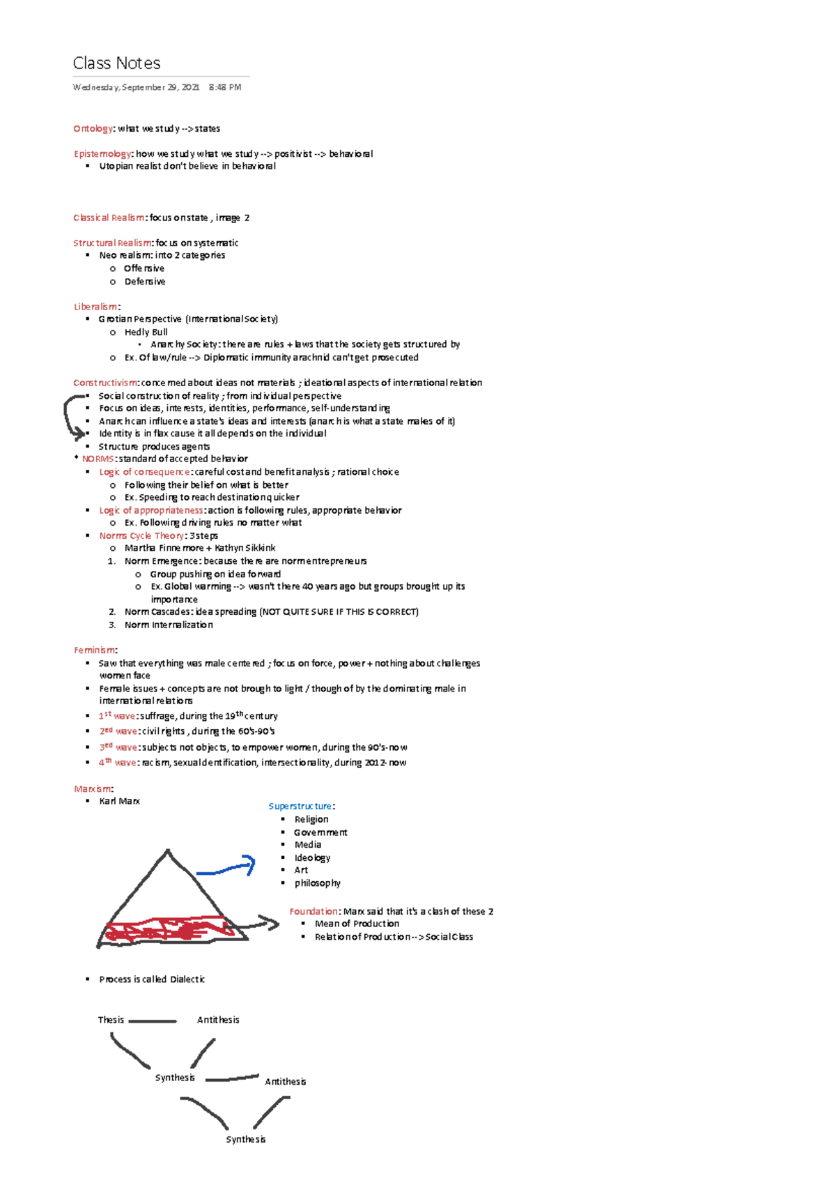 POLS Notes Class on Realism, Liberalism, and more - Class Notes ...