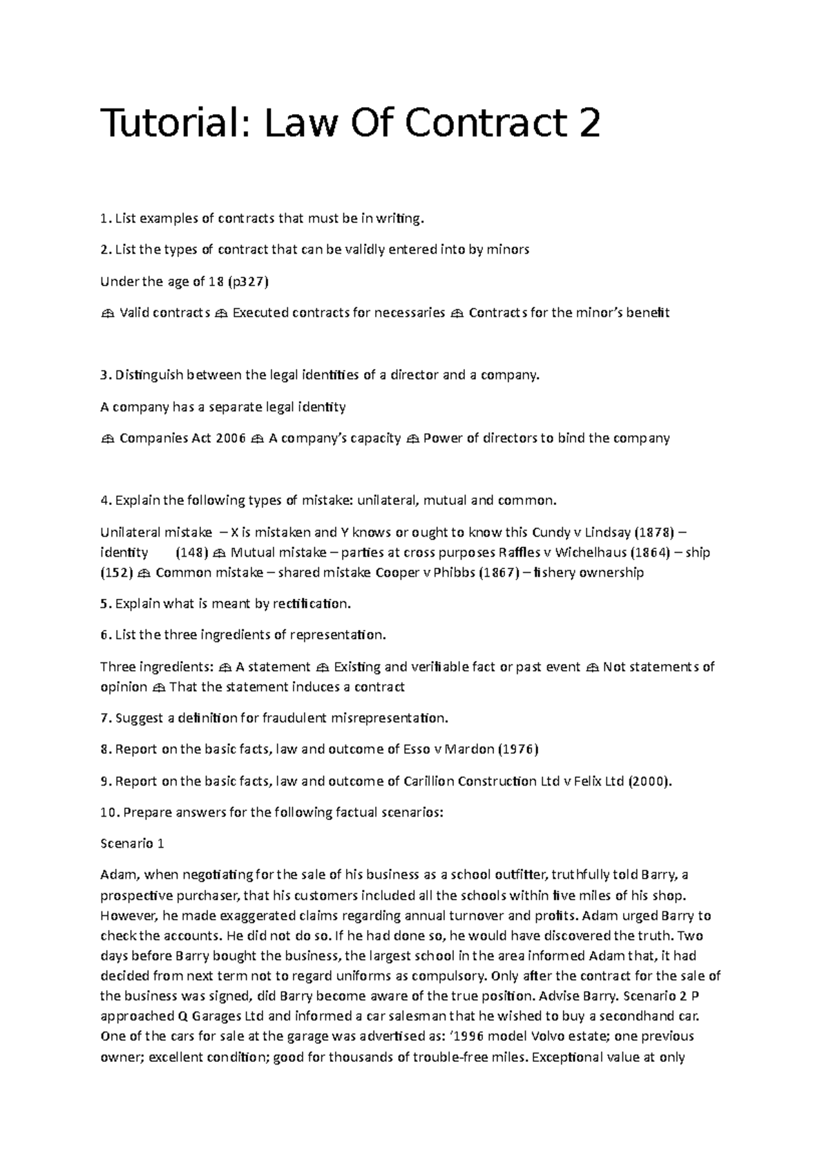Tutorial Contract 2 - Tutorial: Law Of Contract 2 List examples of ...