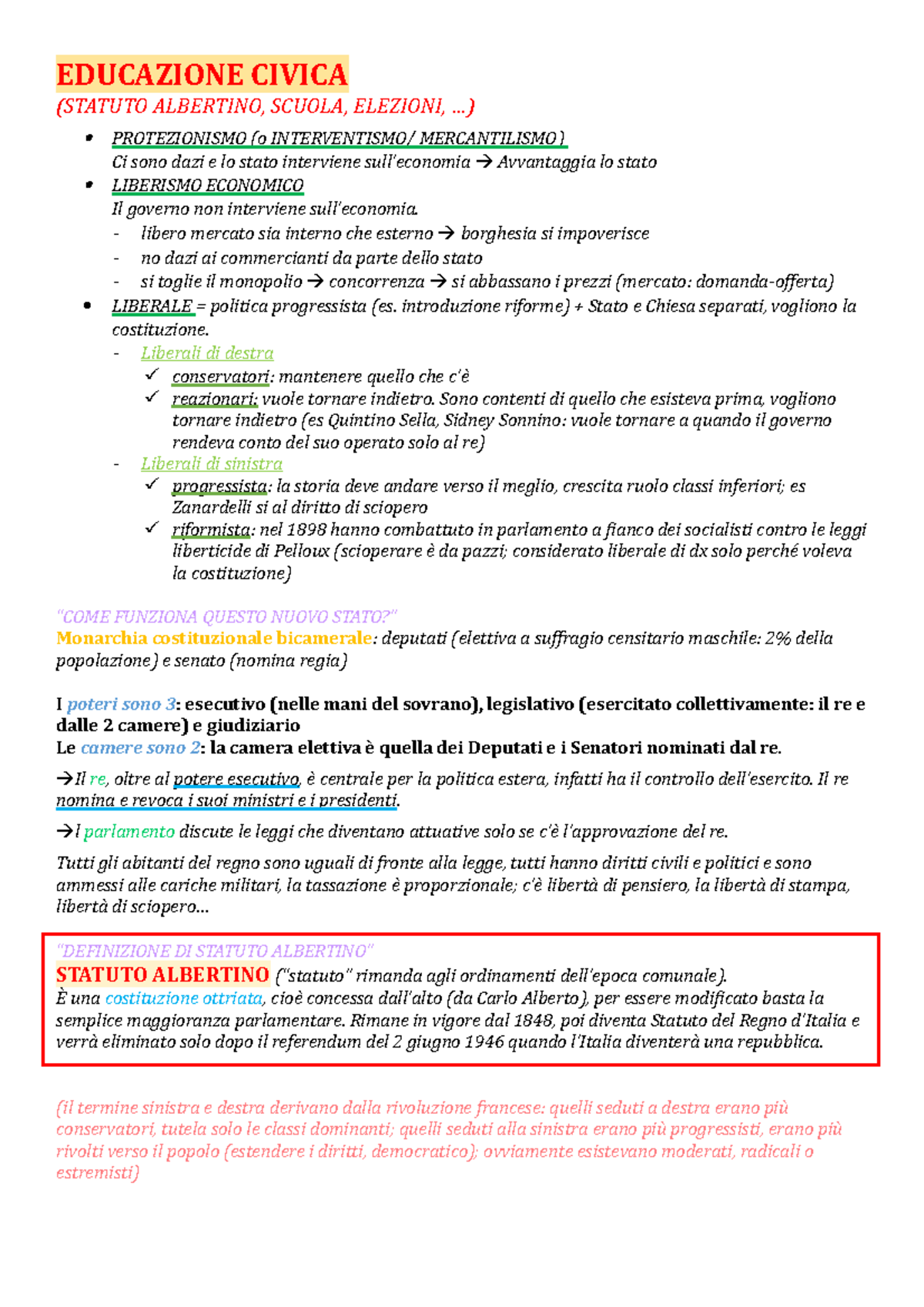 Ed. Storia - statuto albertino - EDUCAZIONE CIVICA (STATUTO ALBERTINO ...