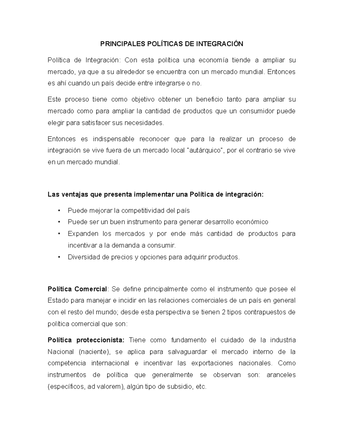 Políticas DE Integración - PRINCIPALES POLÍTICAS DE INTEGRACIÓN ...