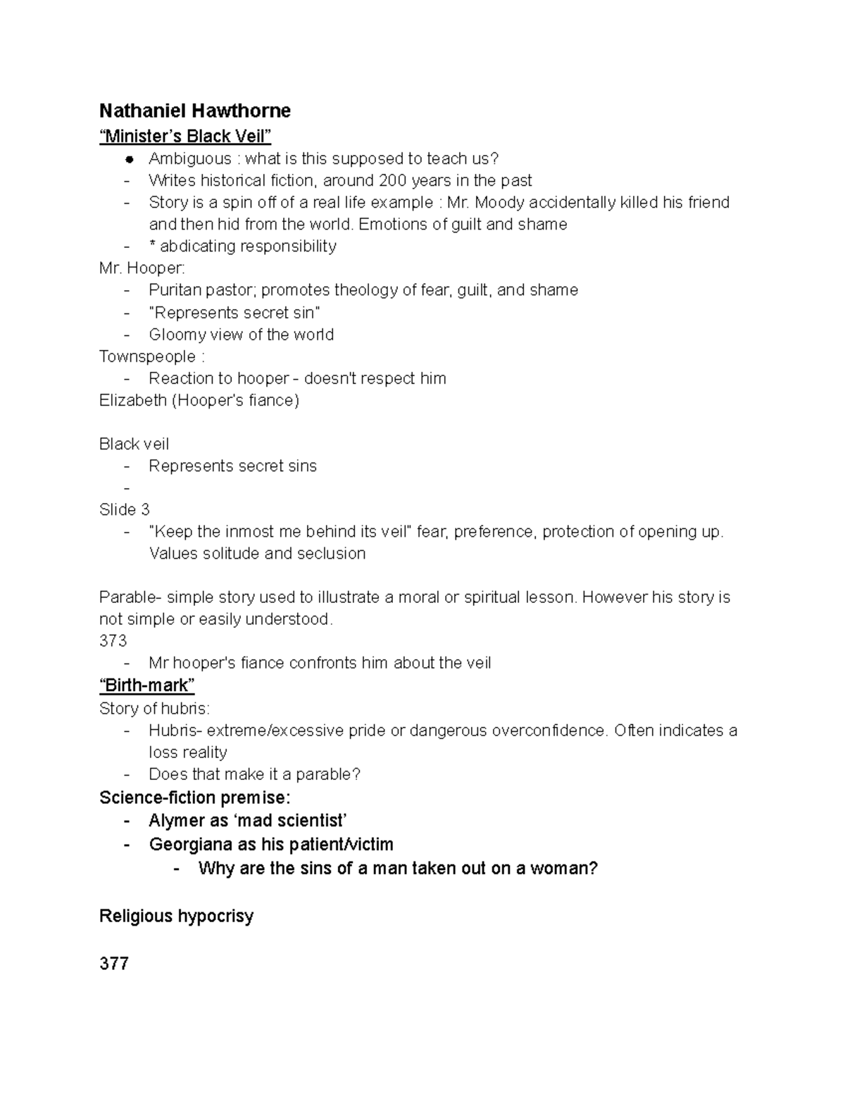 Nathaniel Hawthorne, Poe - Nathaniel Hawthorne “Minister’s Black Veil ...