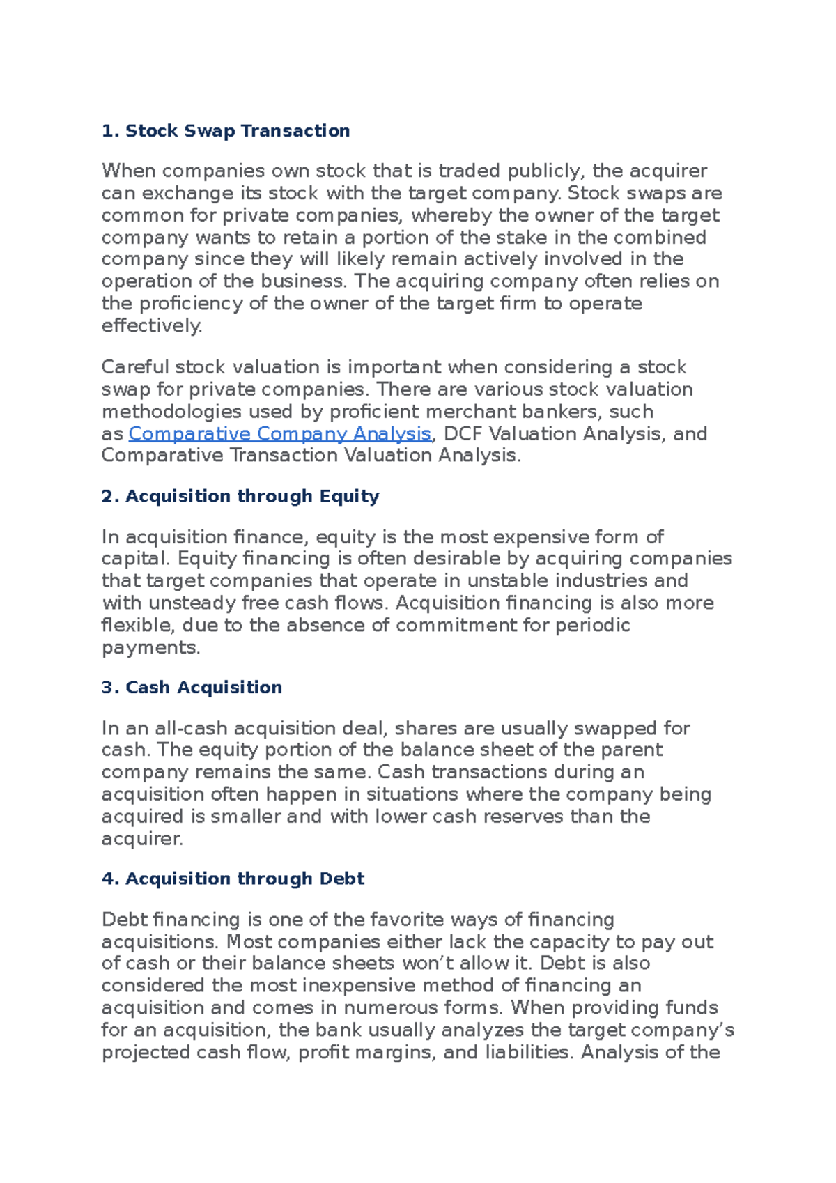 Draft - Notes - Stock Swap Transaction When companies own stock that is ...