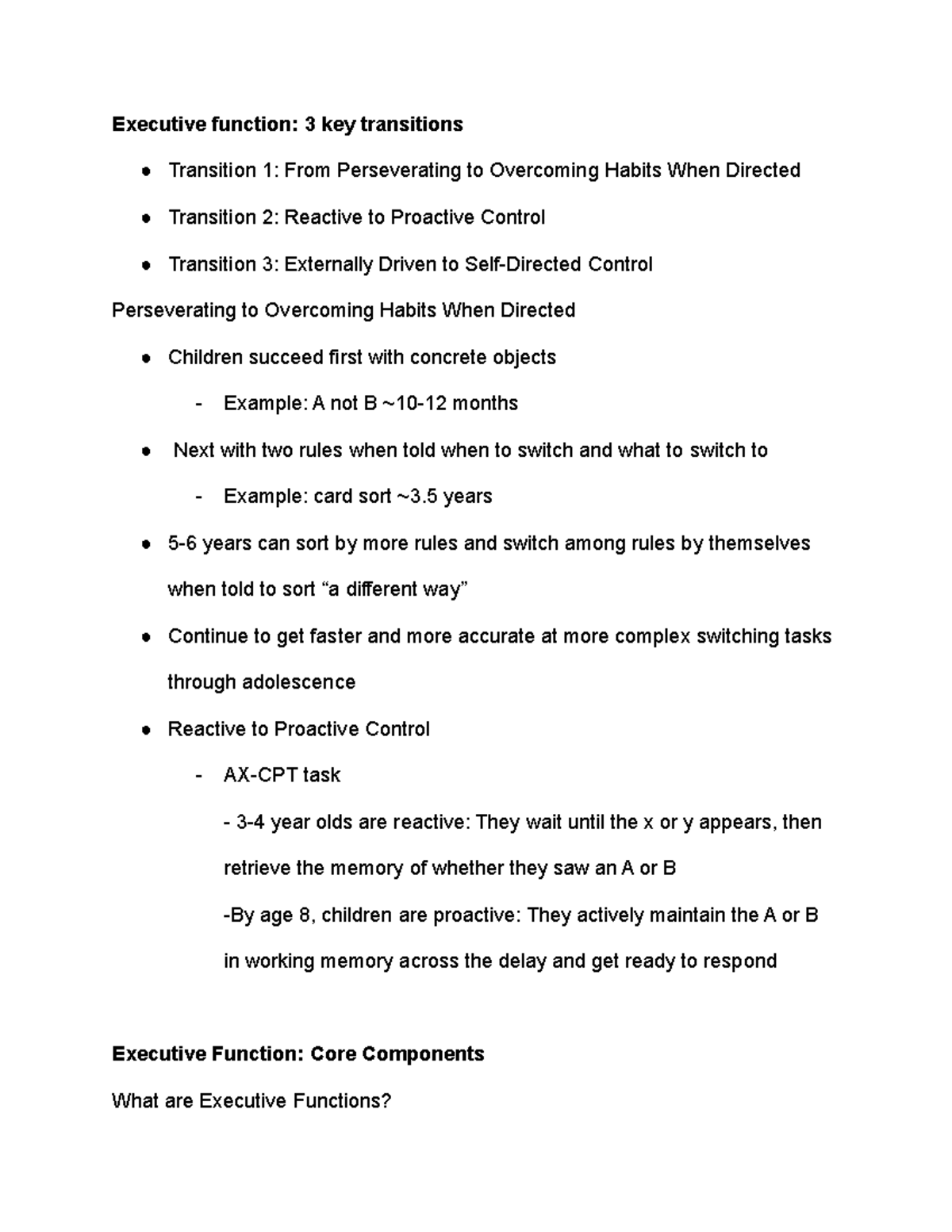 Unit 10 - notes - Executive function: 3 key transitions Transition 1 ...