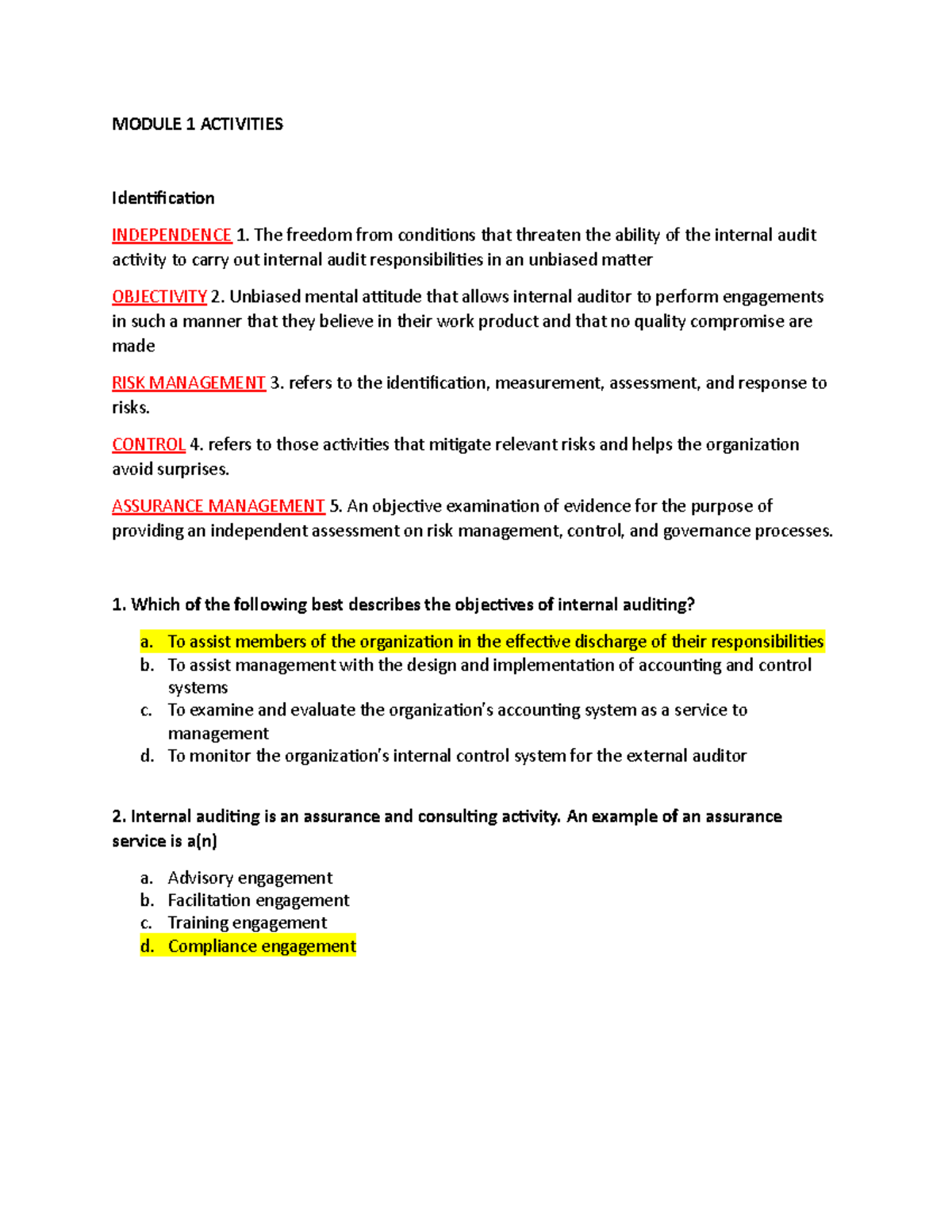Module 1 Activities - MODULE 1 ACTIVITIES Identification INDEPENDENCE 1 ...