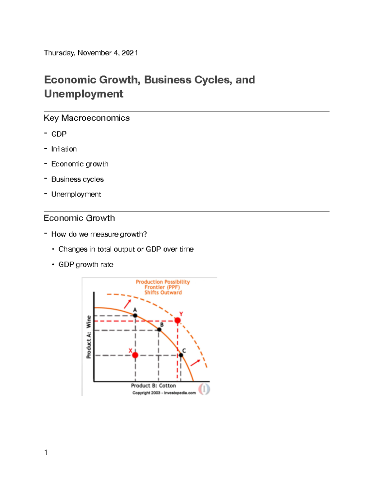 Economic Growth, Business Cycles, and Unemployment - Thursday, November ...