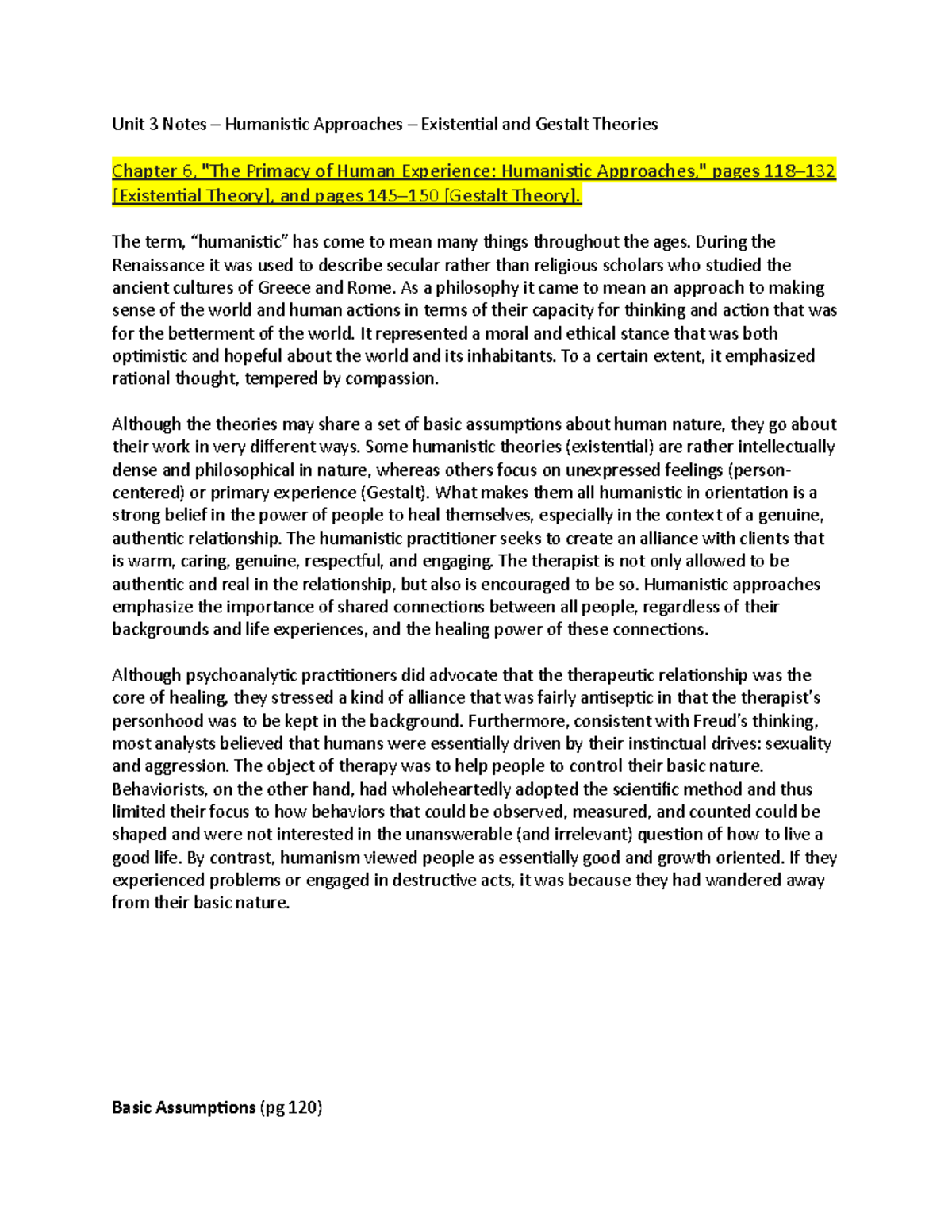 Unit 3 Notes - Unit 3 Notes – Humanistic Approaches – Existential and ...