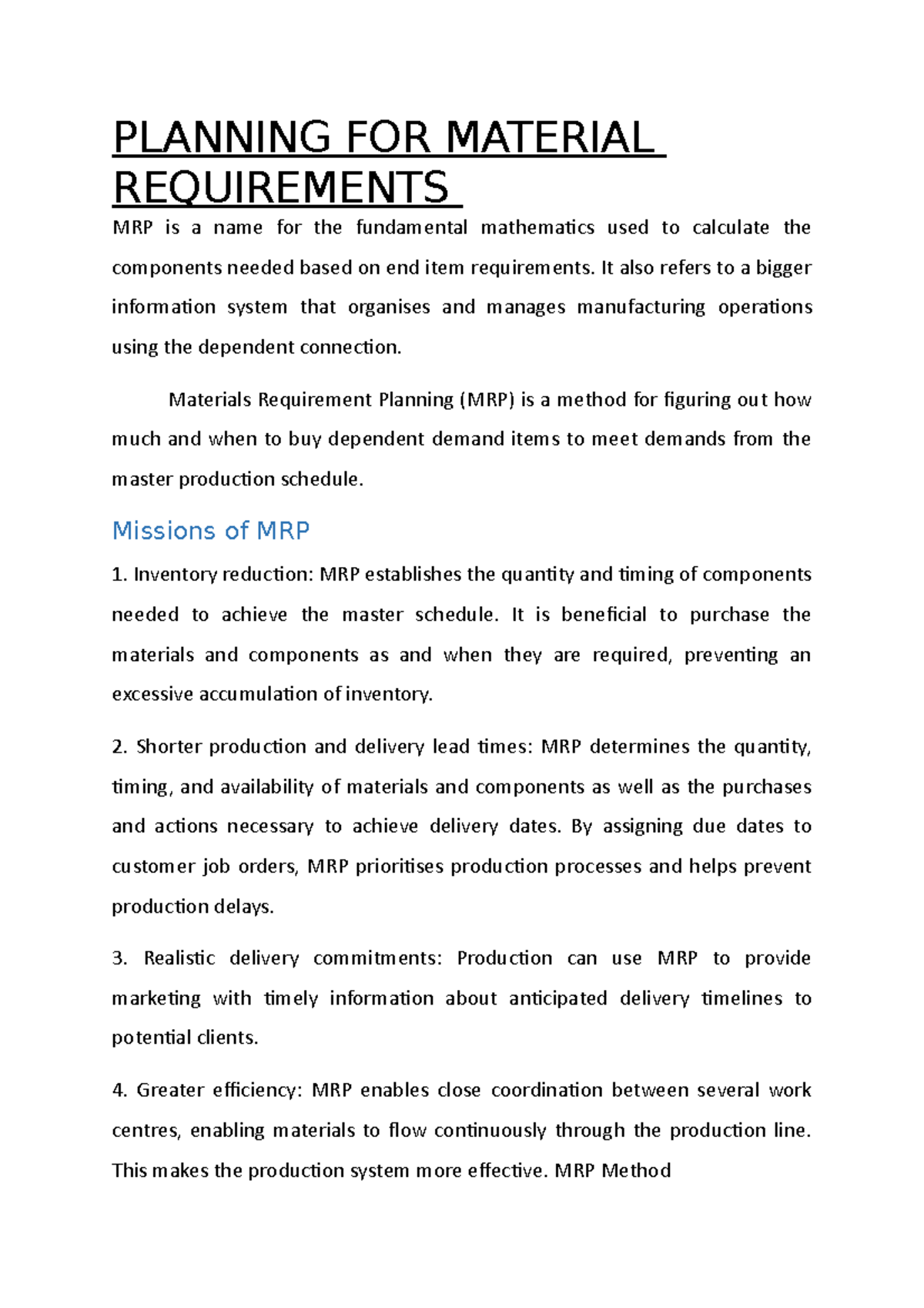 Planning FOR Material Requirements - PLANNING FOR MATERIAL REQUIREMENTS ...