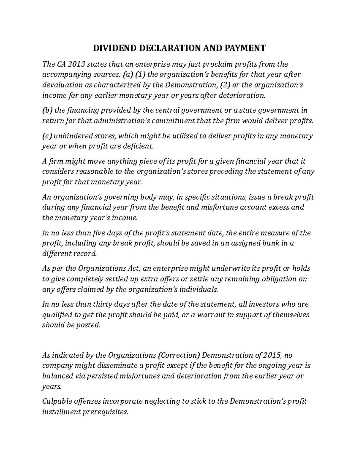 Dividend Declaration AND Payment - DIVIDEND DECLARATION AND PAYMENT The ...