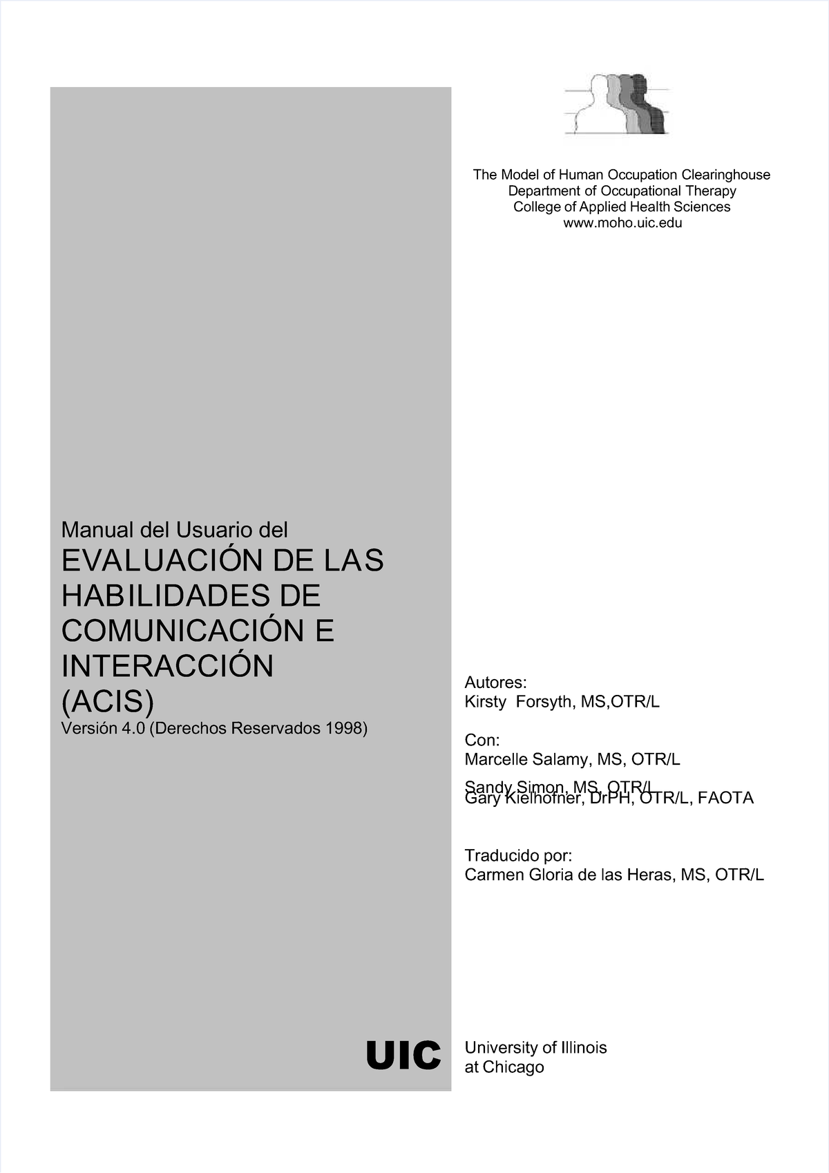 ACIS - Ev. para terapeutas ocupacionales - Manual del Usuario delManual ...