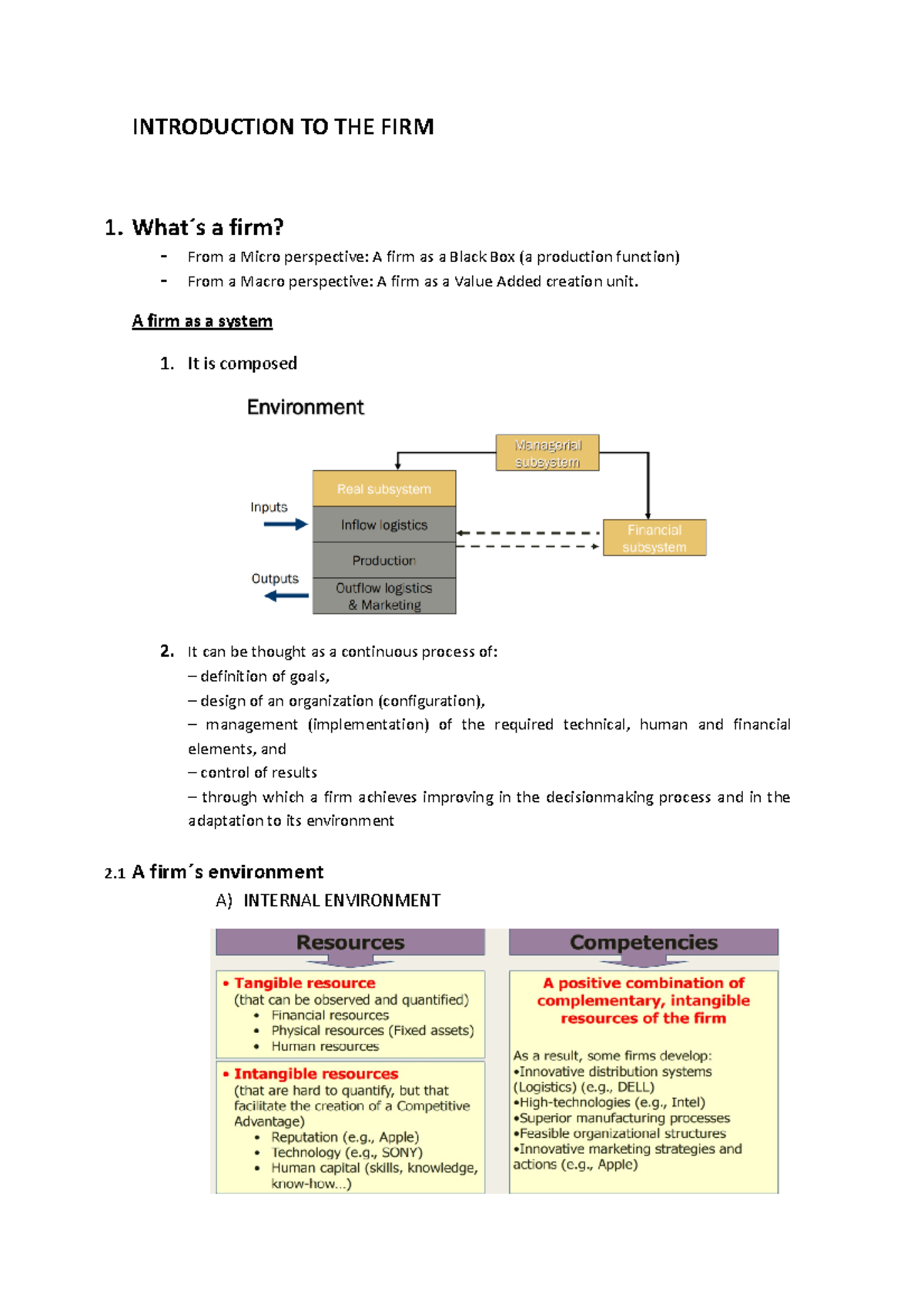 UNIT 3 - apuntes - INTRODUCTION TO THE FIRM 1. What ́s a firm? From a ...