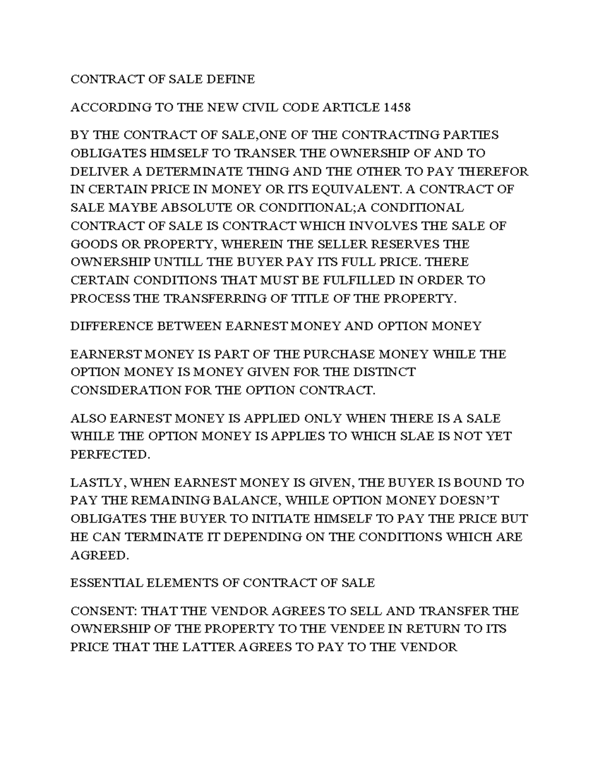 Contract OF SALE Define - CONTRACT OF SALE DEFINE ACCORDING TO THE NEW ...