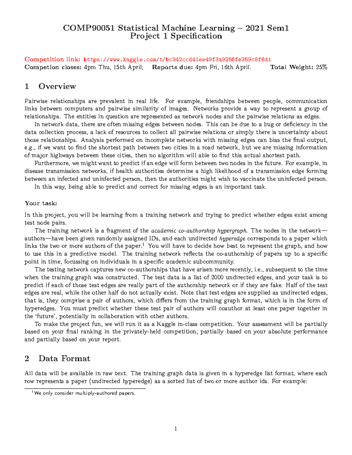 Project Spec - COMP90051 Statistical Machine Learning – 2021 Sem Project 1 Specification ...